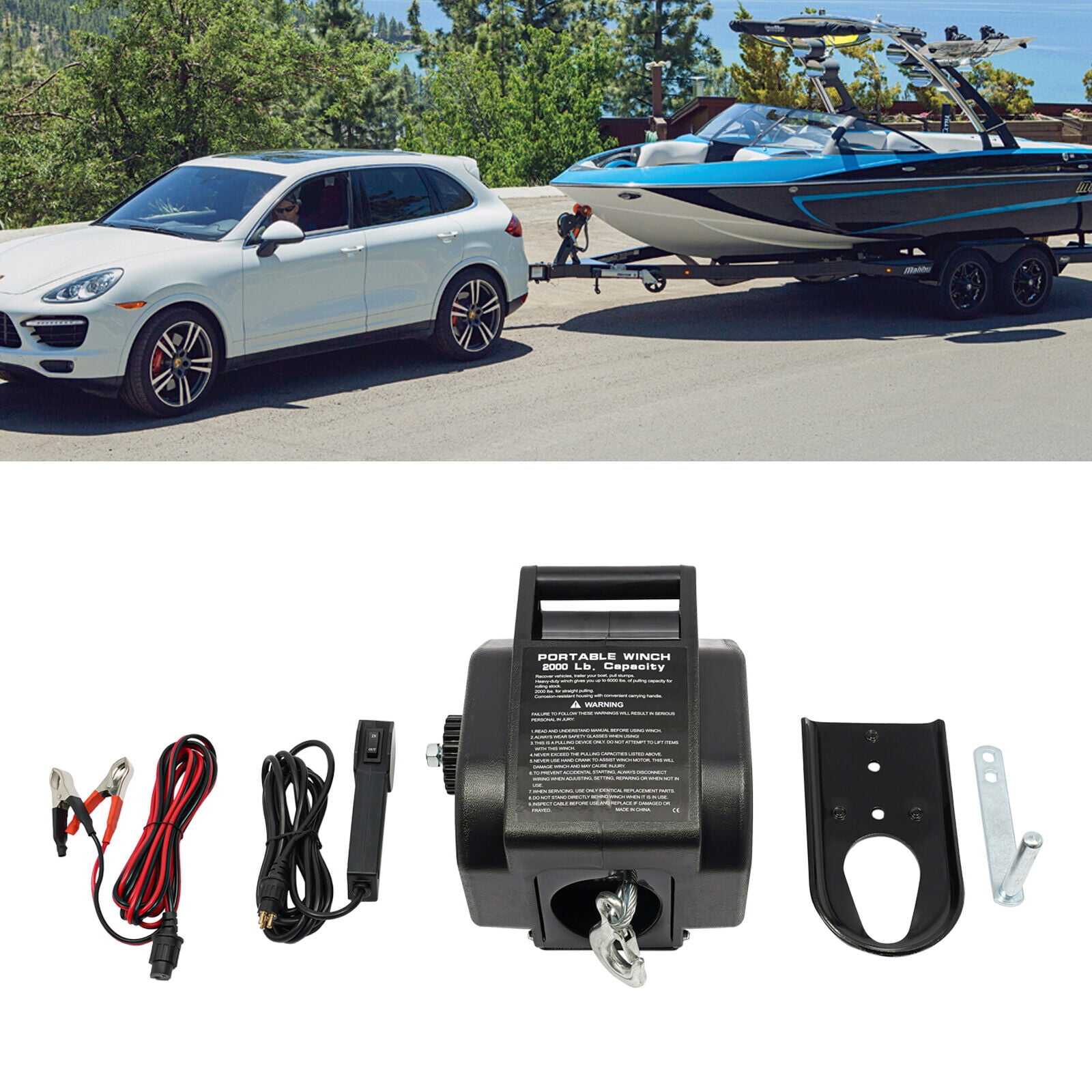 Electric Trailer Winch, 2000 lbs Boat Winch 300W 12V Black Electric ...