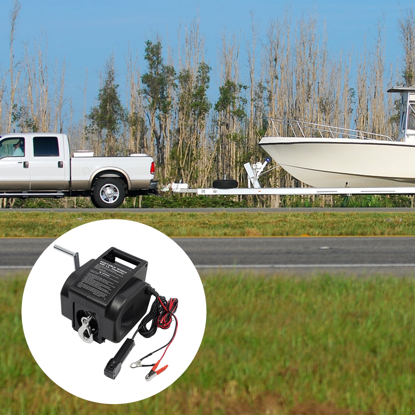 Electric Trailer Winch, 300W 12V Black Electric Boat Winch, 2000 lbs ...