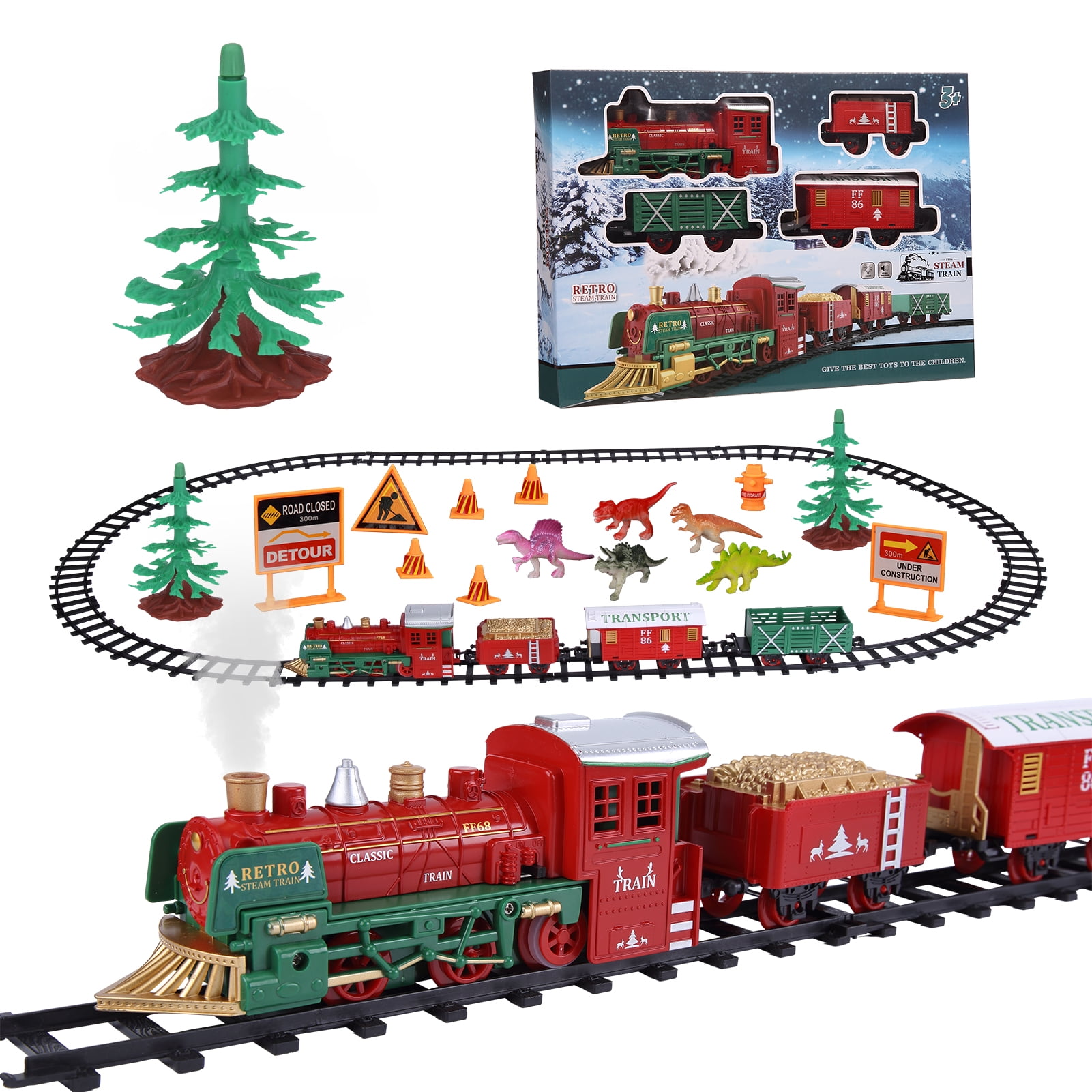 Electric Train Set - Christmas Train Set with Real Smoke, Sounds ...
