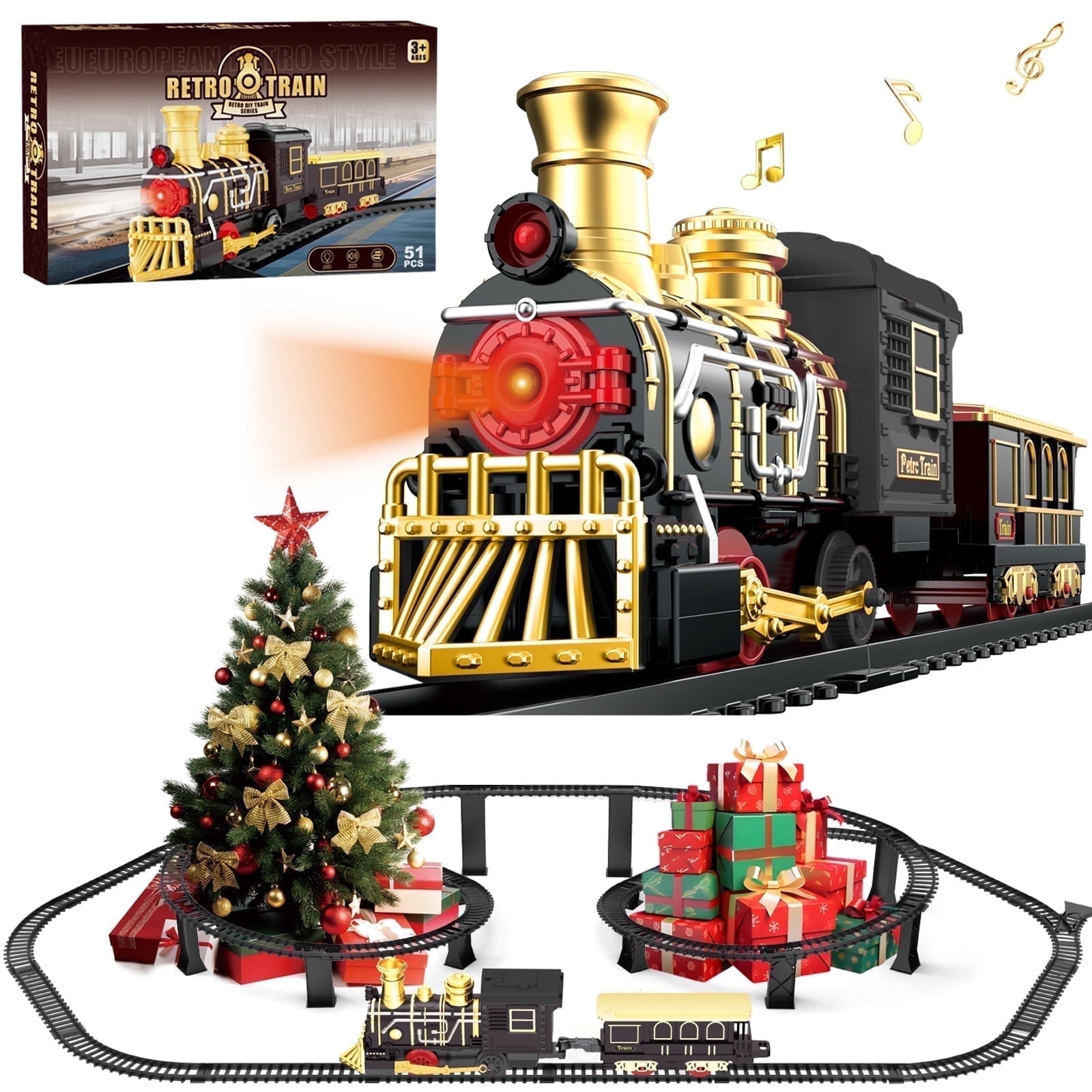 UFULMN Electric Train Set with 3D Elevated Tracks Quiet Mode Christmas ...