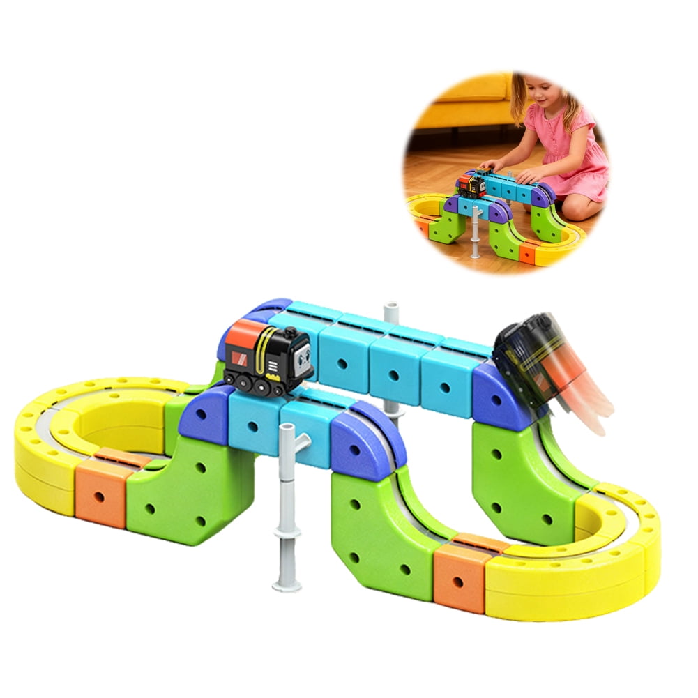 Electric Train Set Flexible Race Track, 62Pcs Car Track Christmas Train ...