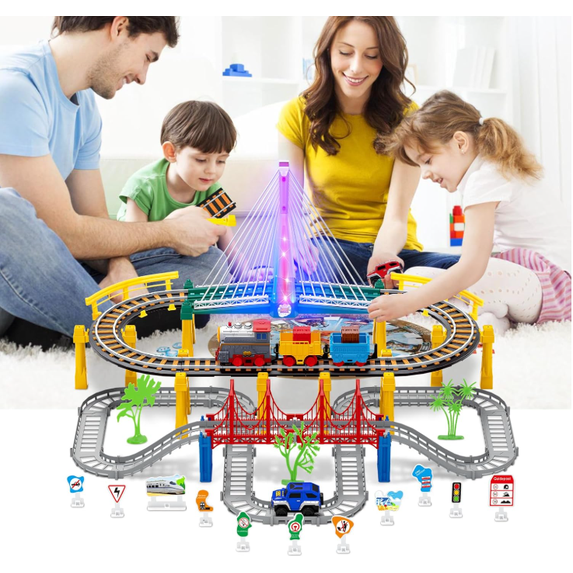 Electric Train Set for Kids Ages 4-8 with Train Tracks Set & Car Tracks ...