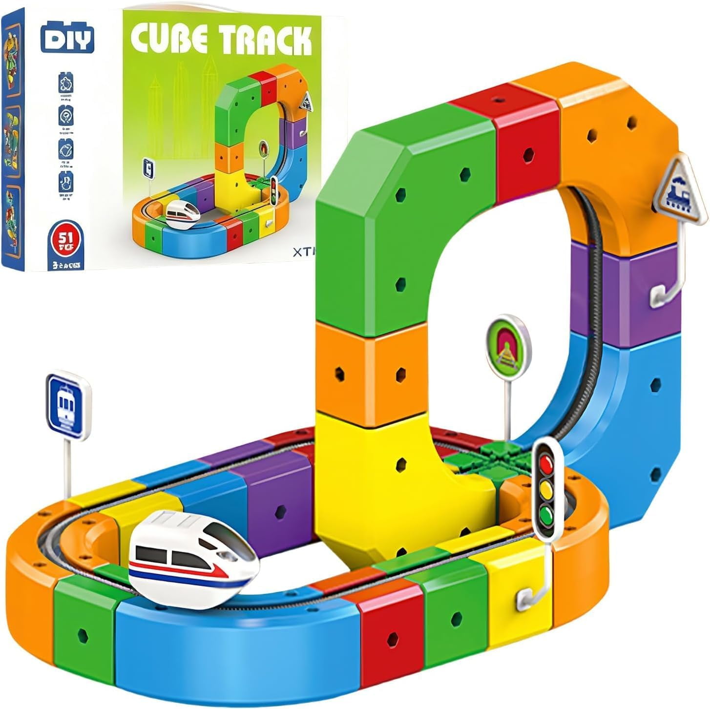 Electric Train Set, Rail Cube, Motorized Car Blocks Track, 3D Magic ...