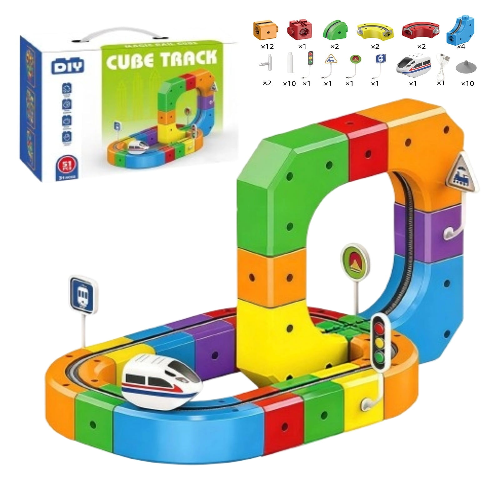 Electric Train Set, Rail Cube, Motorized Car Blocks Track, 3D Magic ...