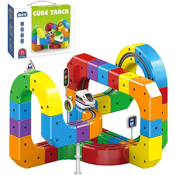 Electric Train Set, Rail Stem Cubes, Motorized Car Blocks Track, 3D ...