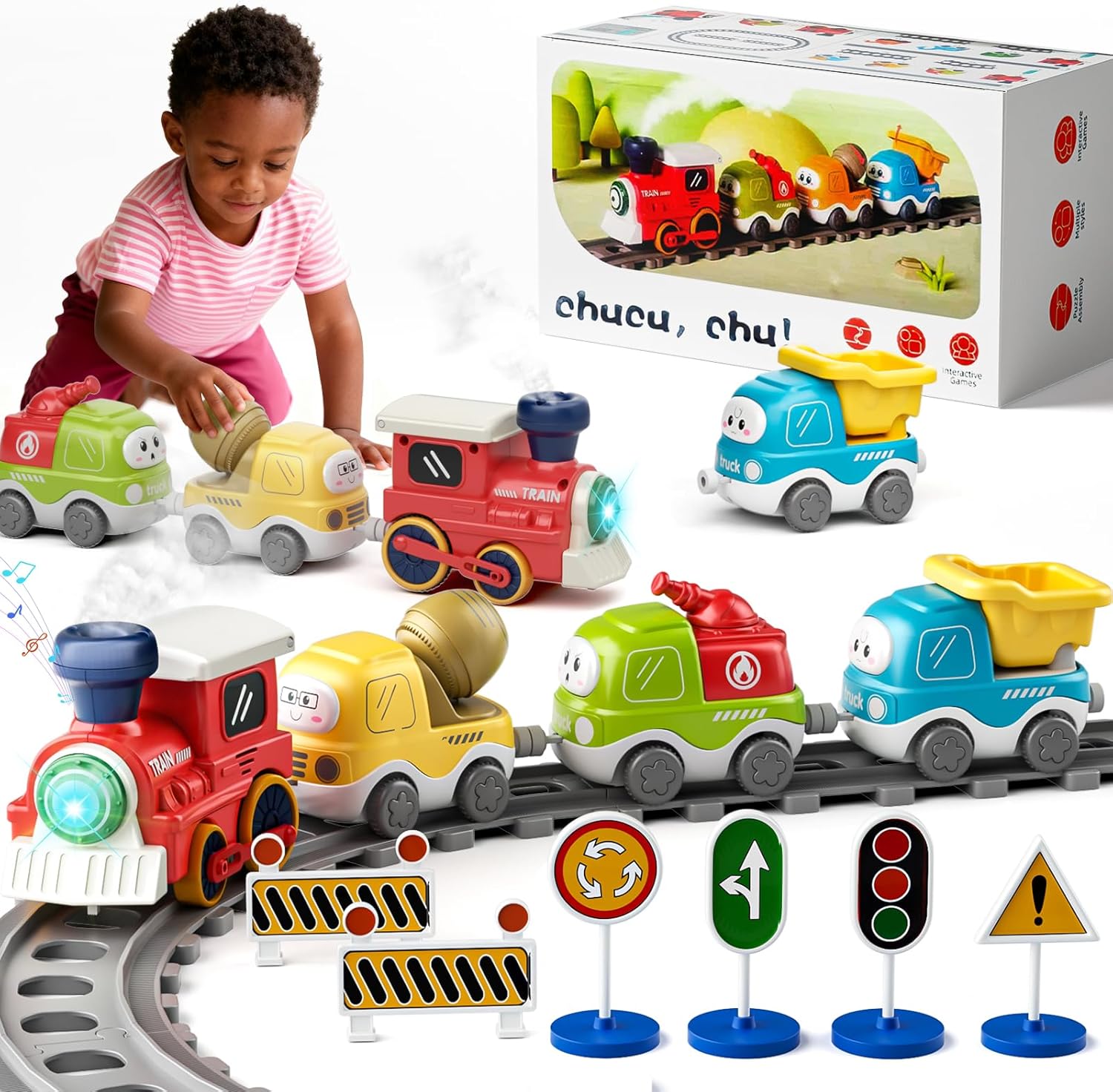Electric Train Set for Toddlers with Sound & Lights, Magnetic ...