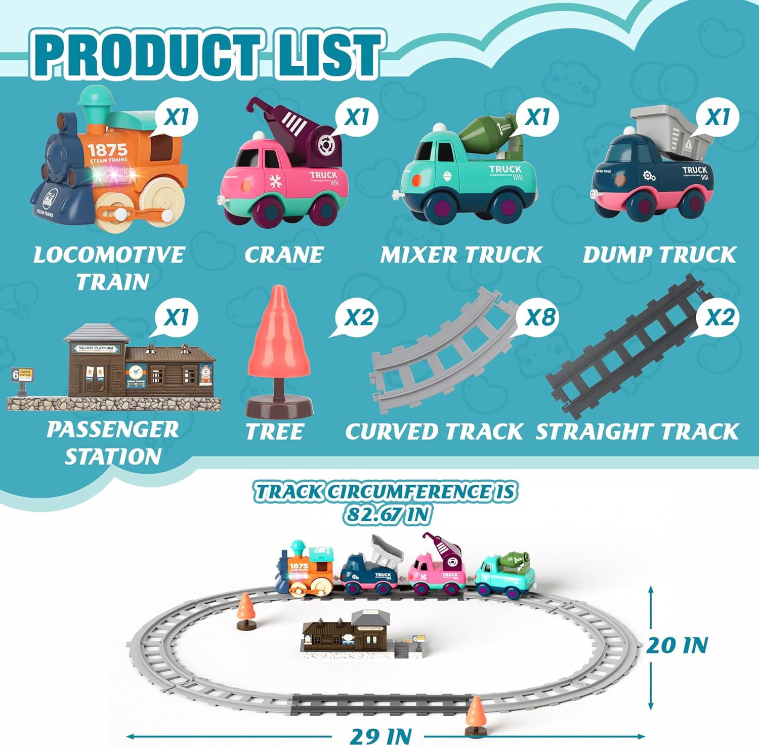 Electric Train Set for Toddlers & Kids with Music, Lights & Tracks ...