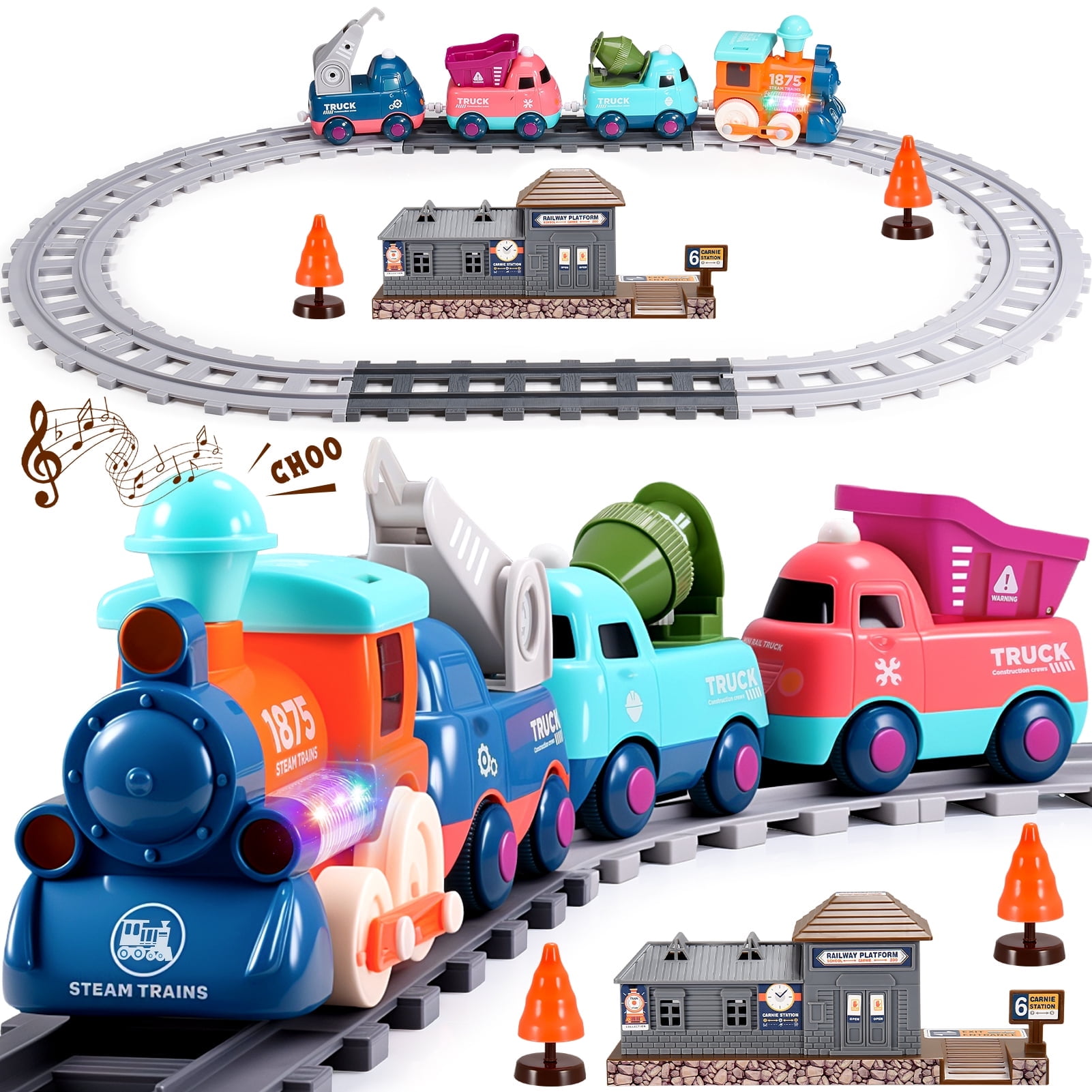 Electric Train Set for Toddlers, Magnetic Train Toys Set with Tracks ...