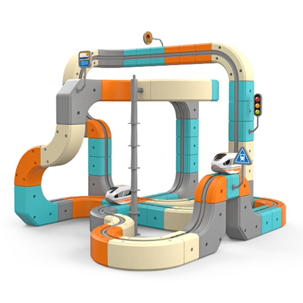 Electric Train Set with 3D Cubes Blocks, Snap-On Magic Blocks Building ...