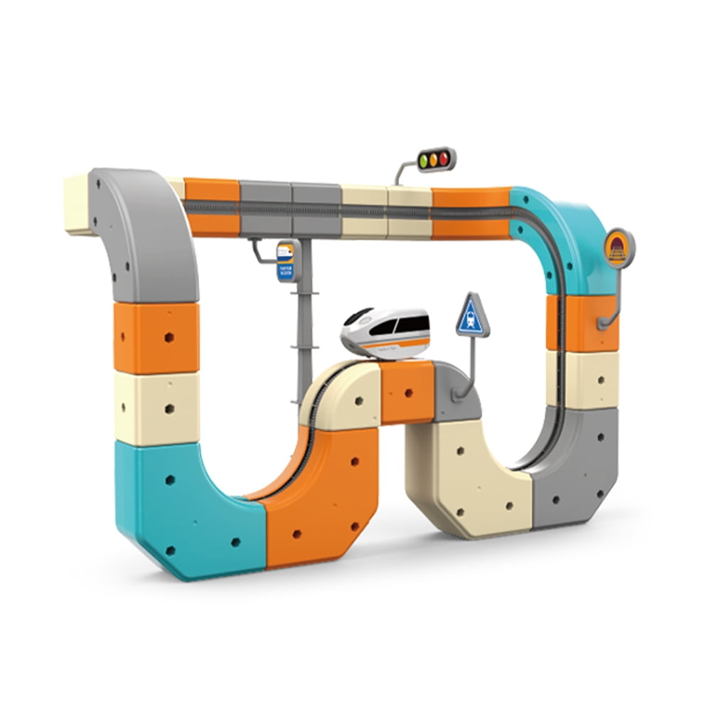 Electric Train Set with 3D Cubes Blocks, Snap-On Magic Blocks Building ...