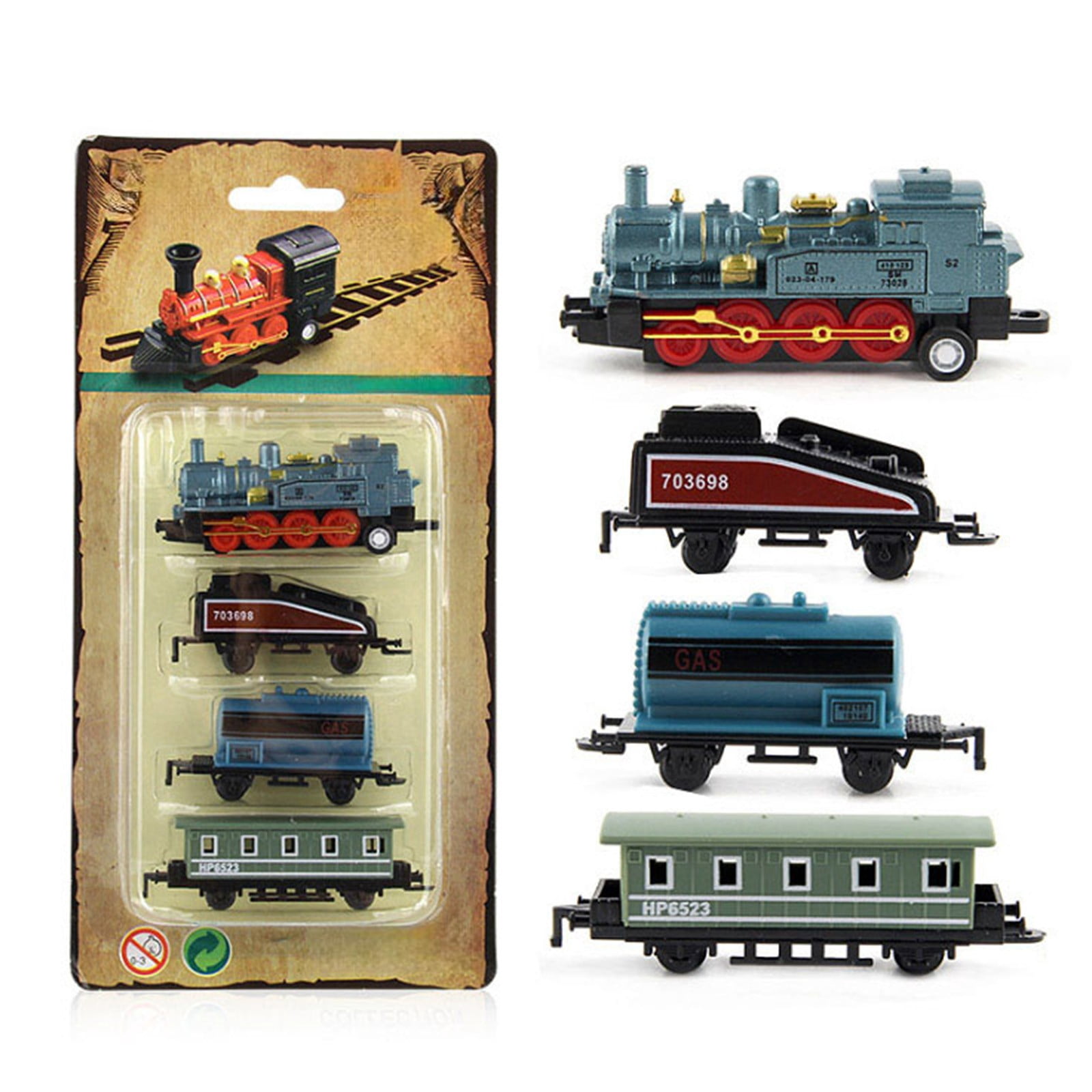 Electric Train Toy Set, Alloy Locomotive & 3 Carriages, Mini Portable ...