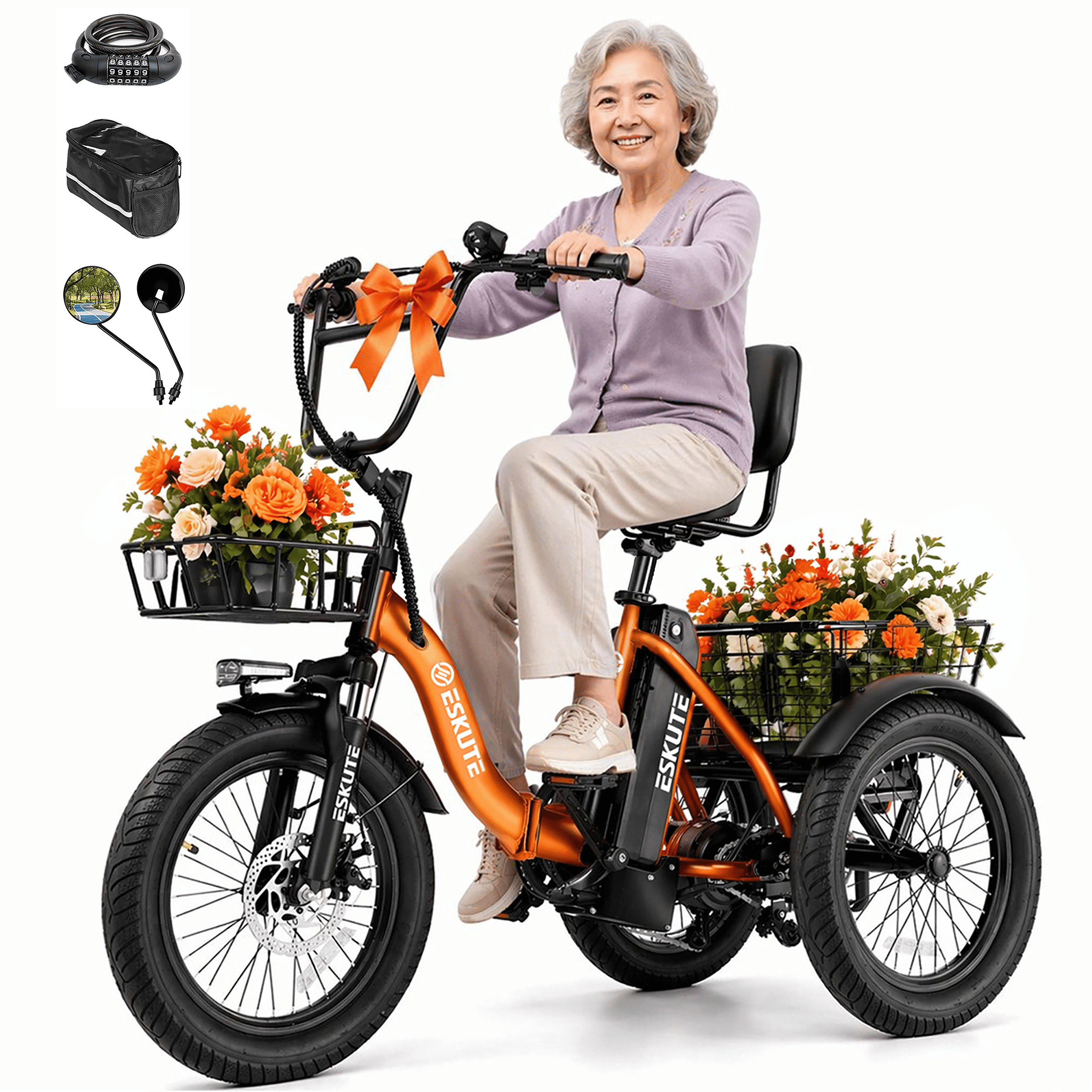 ESKUTE Electric Tricycle for Adults, 1200W Peak Motor, Range, 624Wh ...
