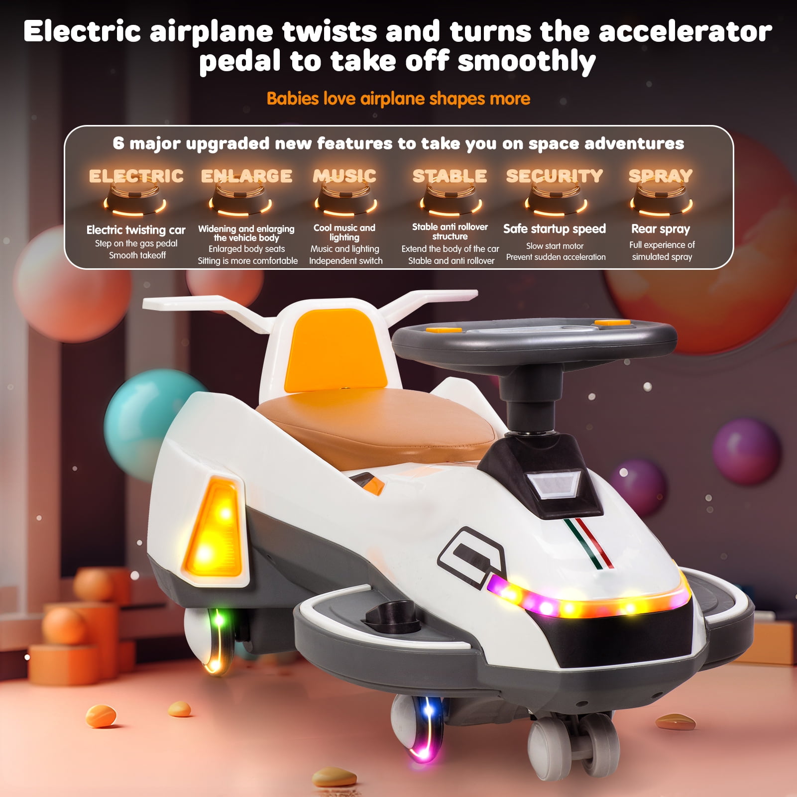 Electric Twist Car with Music & Helmet - 2-in-1 Swing Ride-On Toy for ...
