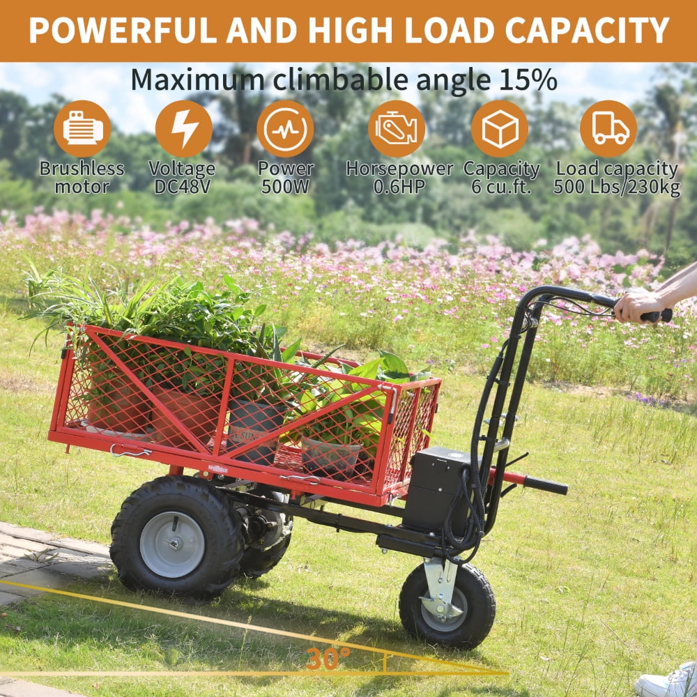 Electric Utility Cart 48V28Ah 500W Capacity 500lbs Hauler & 1000lbs ...