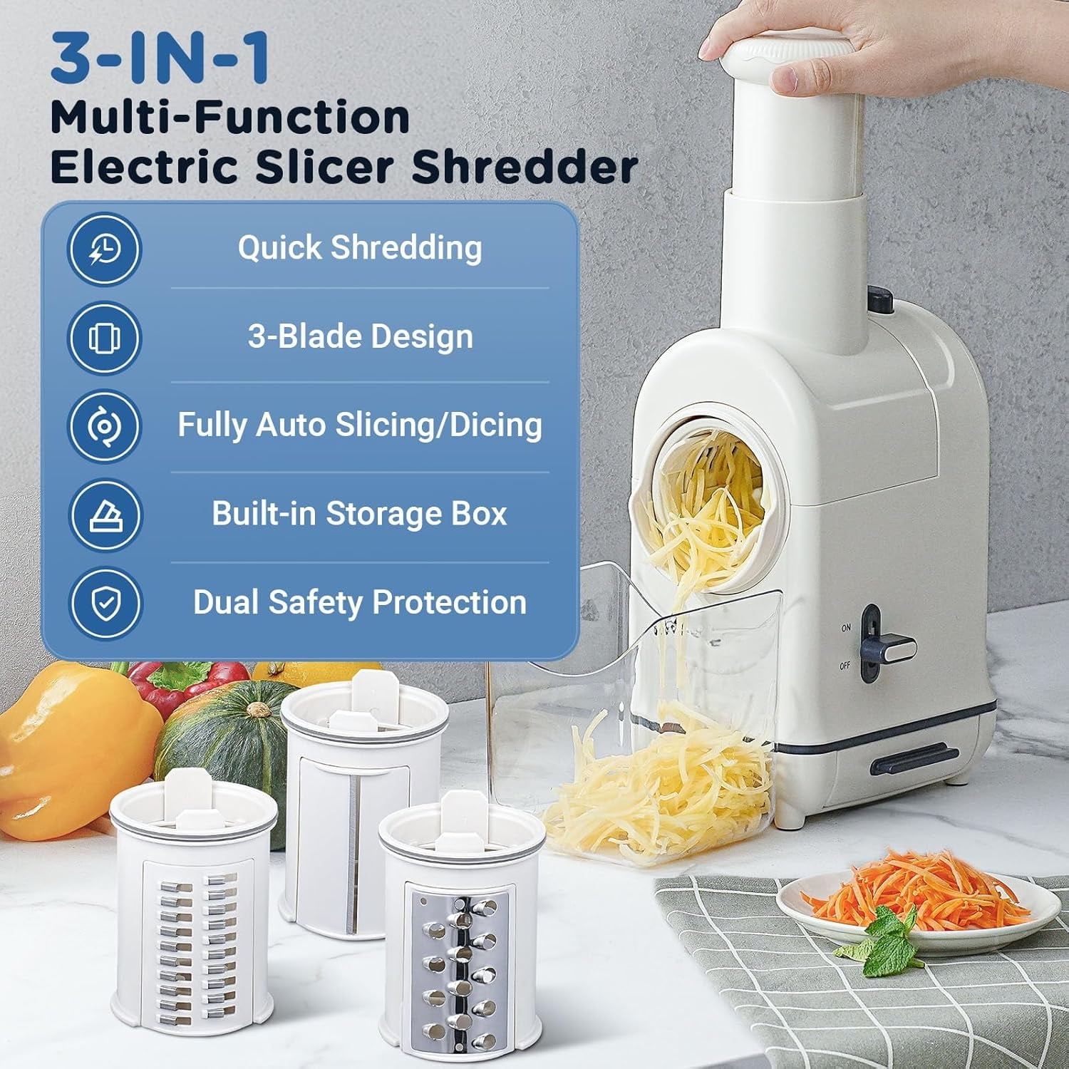 Electric Vegetable and Cheese Grater with Oversized Chute, Quiet ...