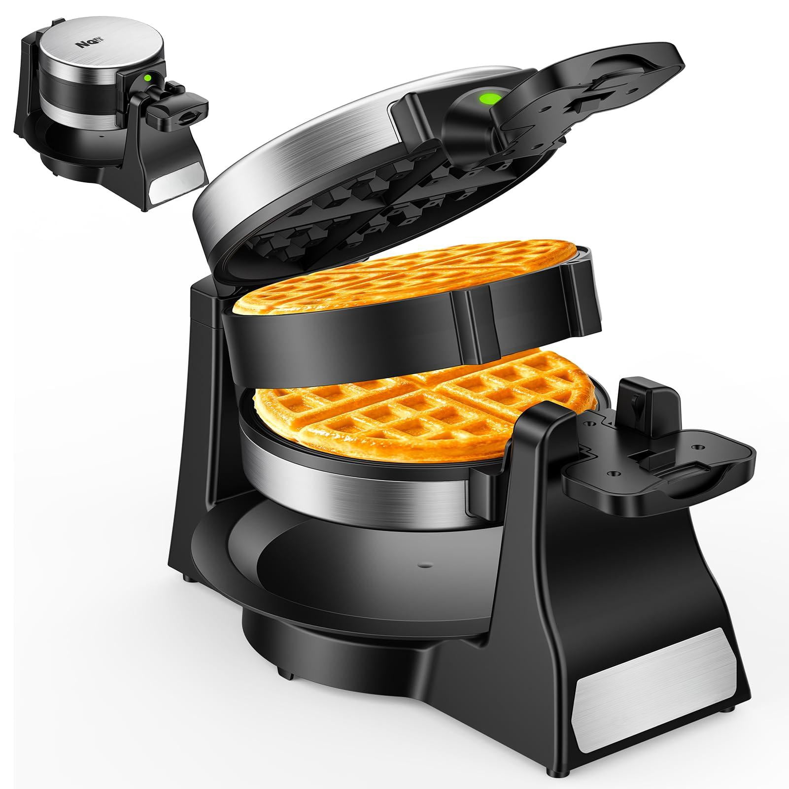 Electric Waffle Maker Black Stainless Steel Double Belgian 180° Flip ...