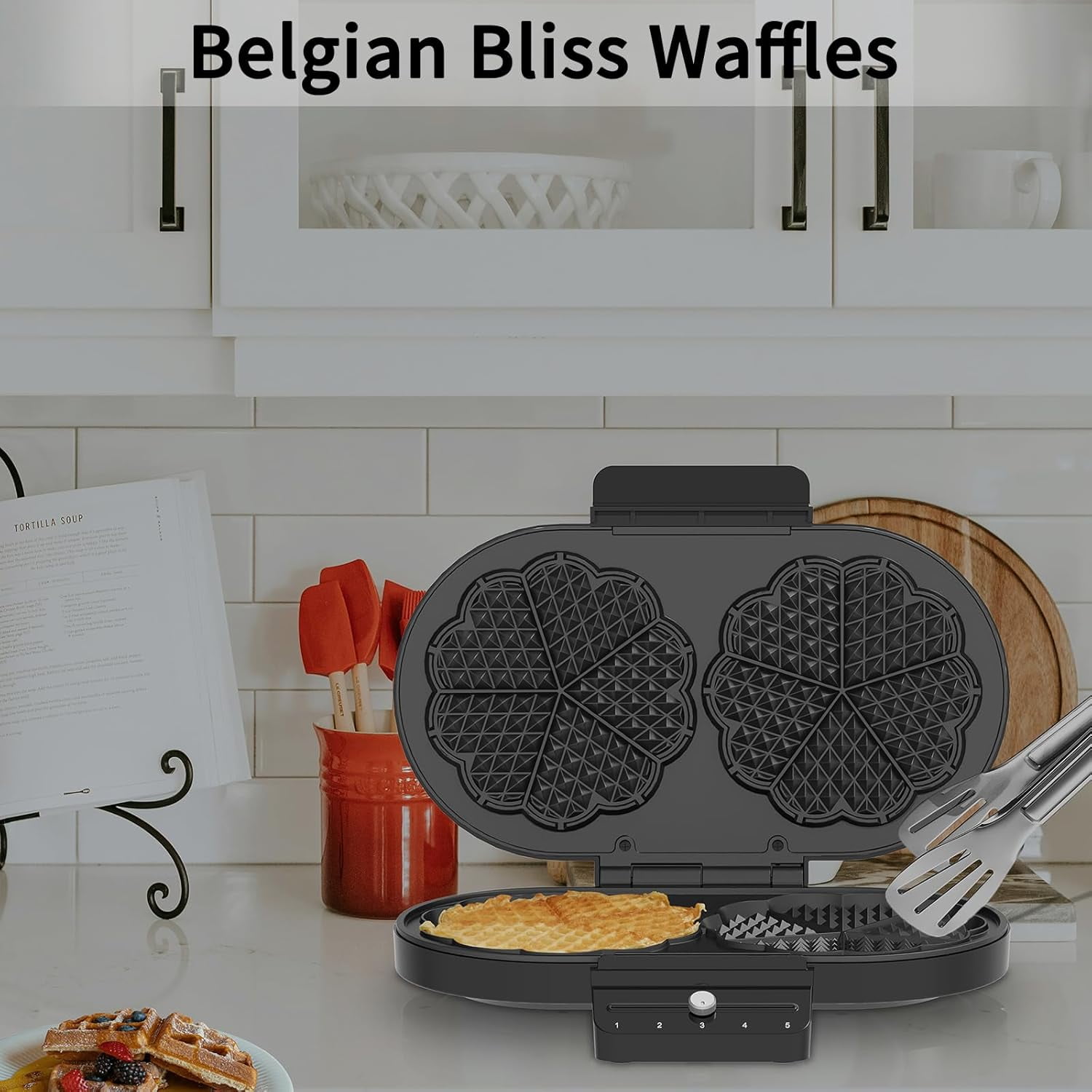Electric Waffle Maker Heart-Shaped: 2 Non-Stick double-Side Heating ...
