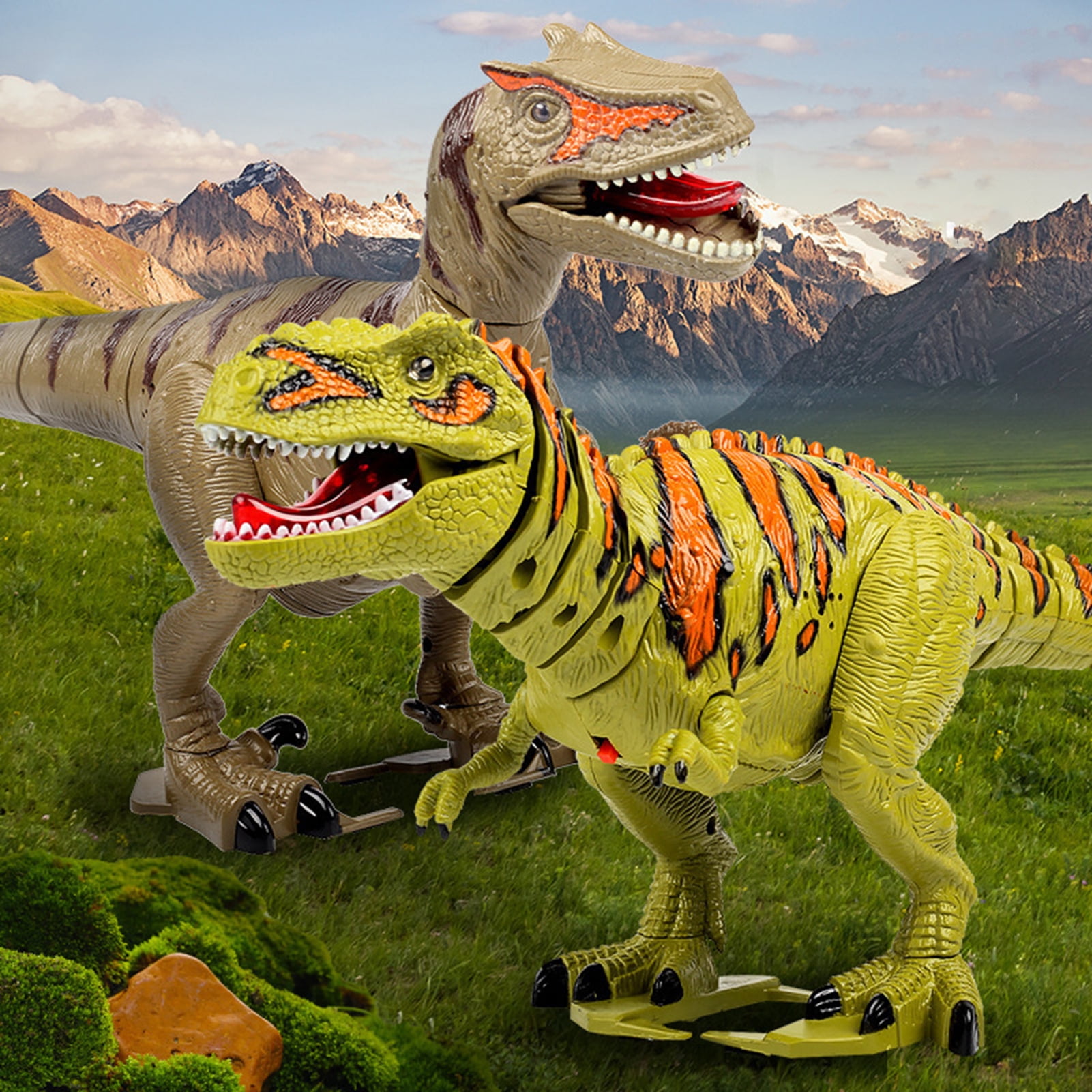 Electric Walking Dinosaur Toy with Light and Sound - Realistic Tyrannosaurus-rex and Deinonychus ...