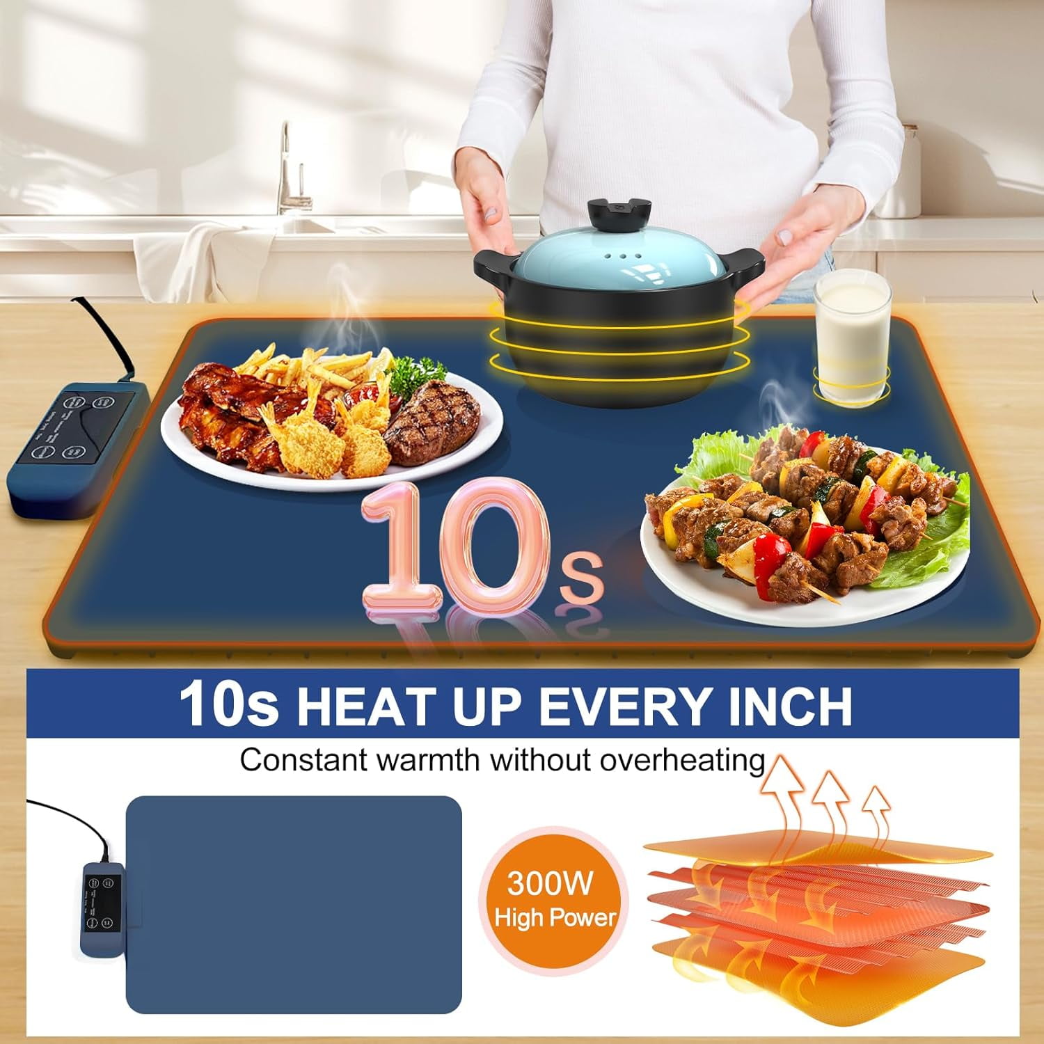 Electric Warming Tray, Full Surface Heating, Rollable & Portable, 6 ...