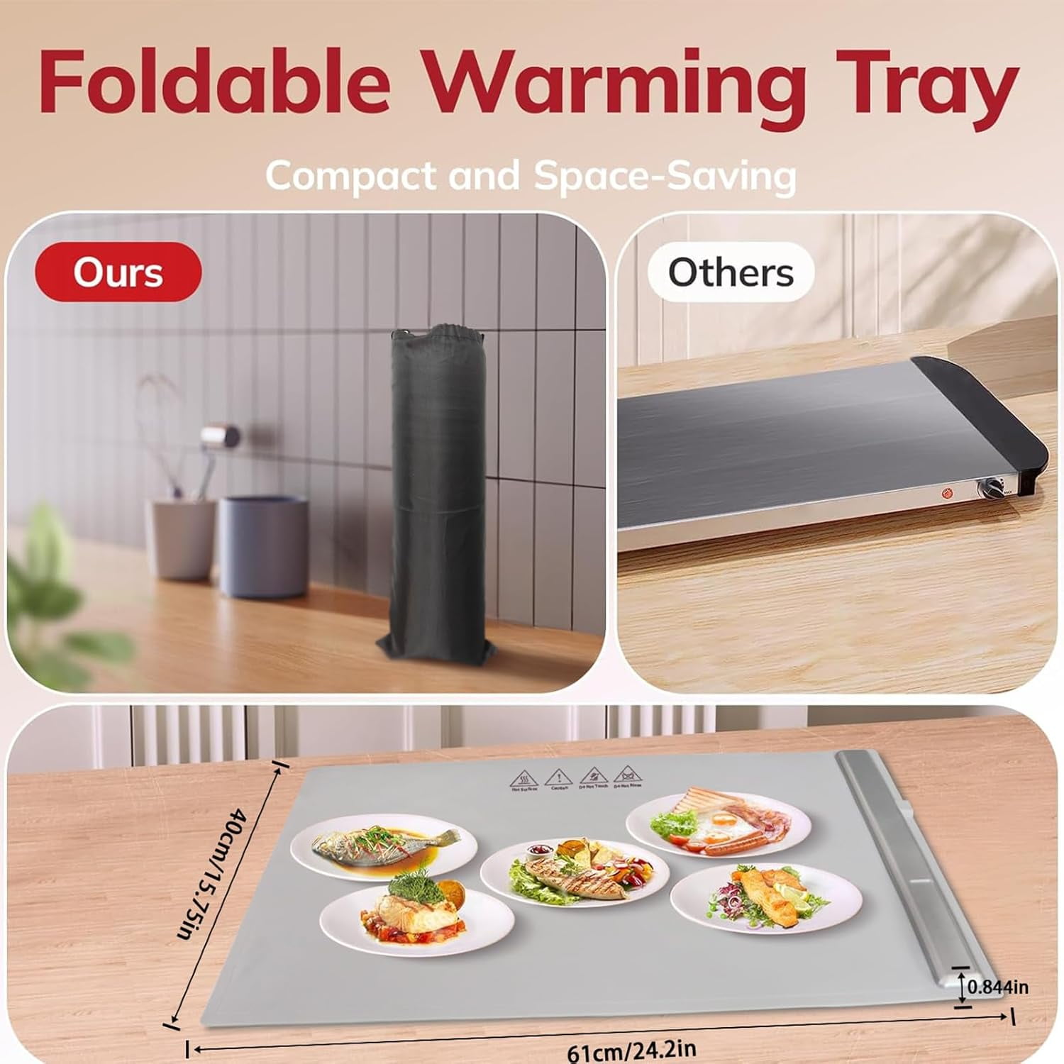 Electric Warming Tray, Roll up Silicone Food Warming Mat with 3 ...