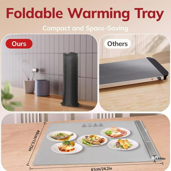 Electric Warming Tray, Roll up Silicone Food Warming Mat with 3 ...