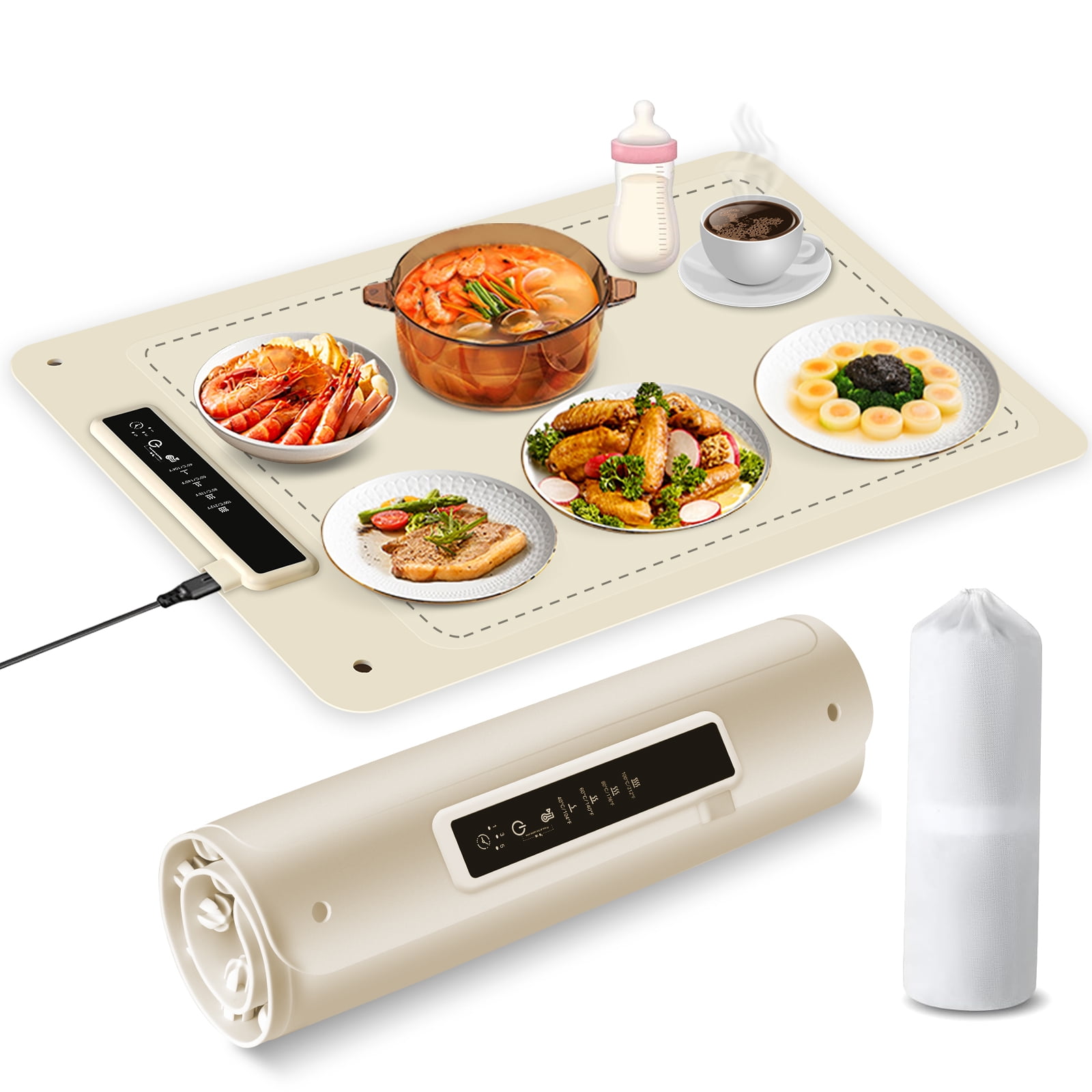 Electric Warming Tray with Temperature Settings, Foldable Food Warmer ...
