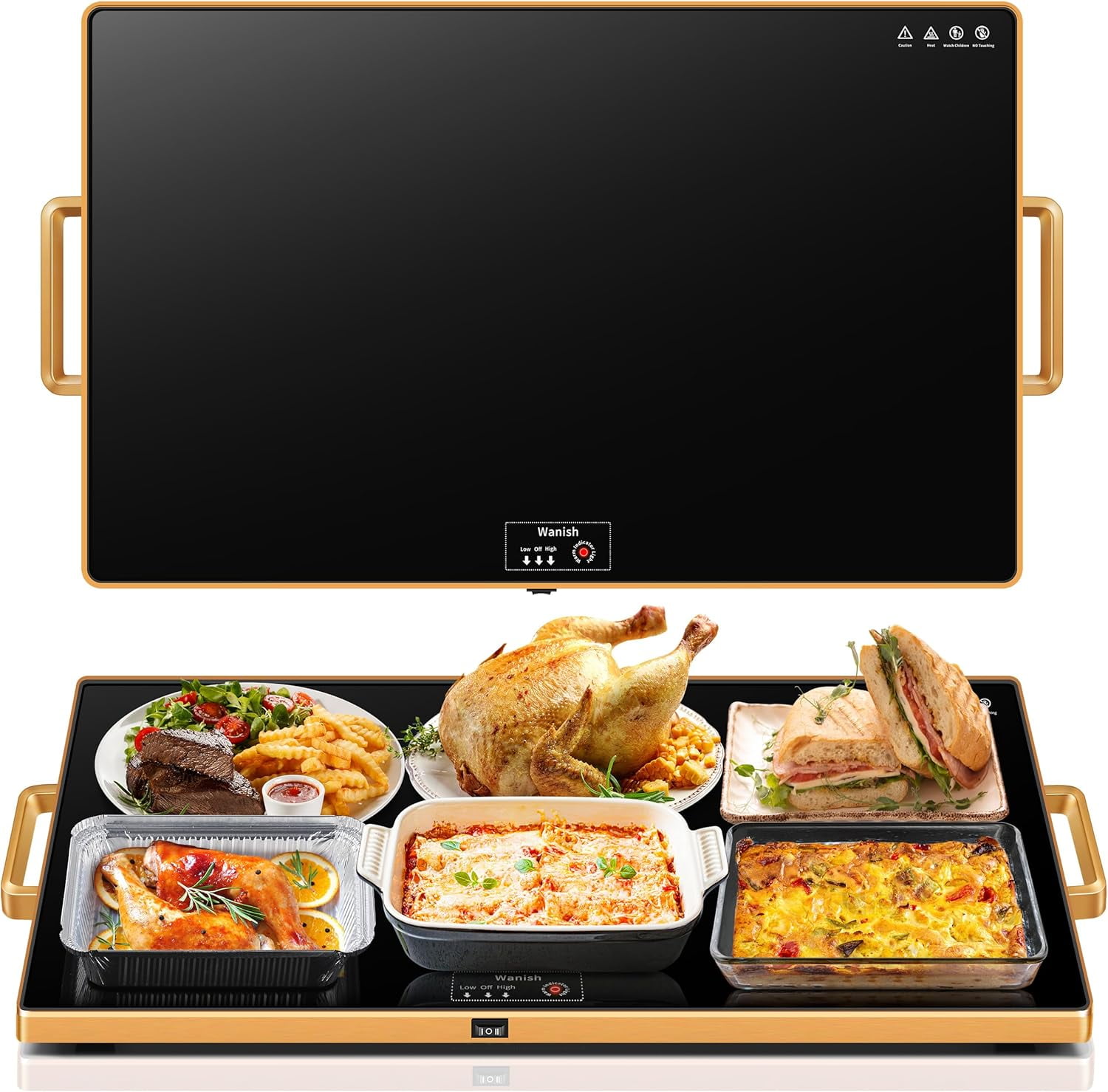 Electric Warming Tray（XXL 32”x18”），Food Warmer with Thermostat and Full ...