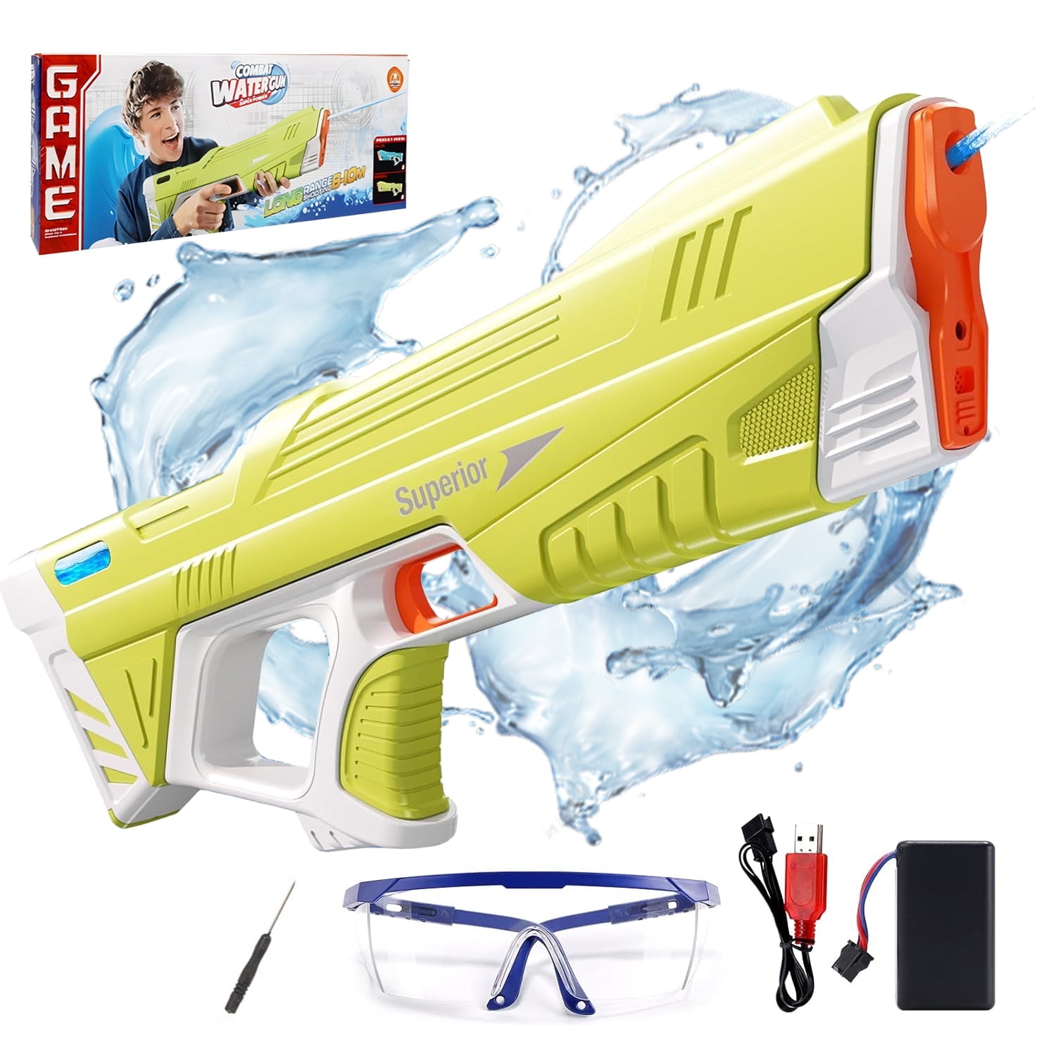 Electric Water Gun Auto Suction Toys for Adults Kids Battery Powered Squirt Gun Pool Beach Outdoor Party Toys for Kids Yellow