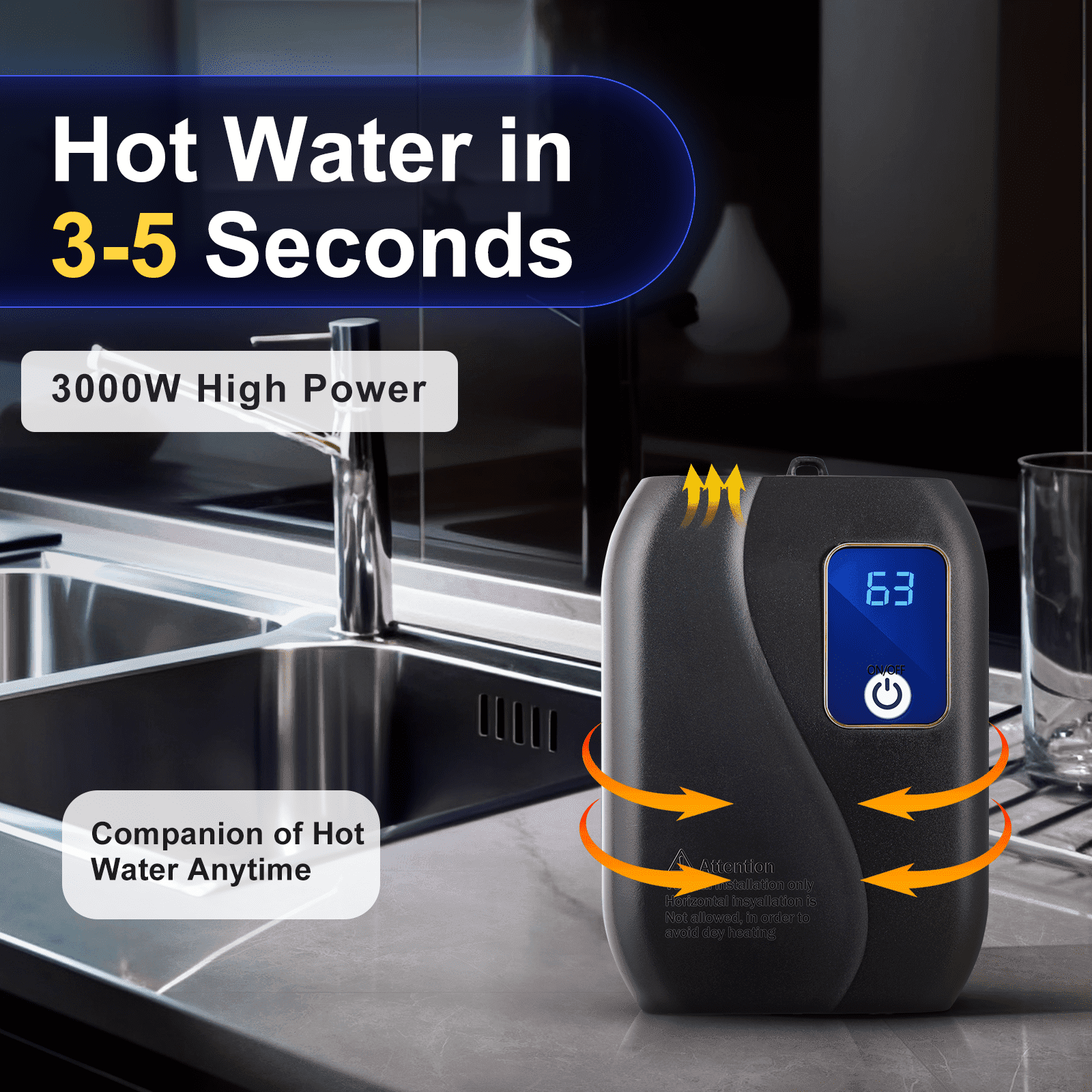 110V Tankless Water Heater 3000W Electric Instant Hot Water Heater ...
