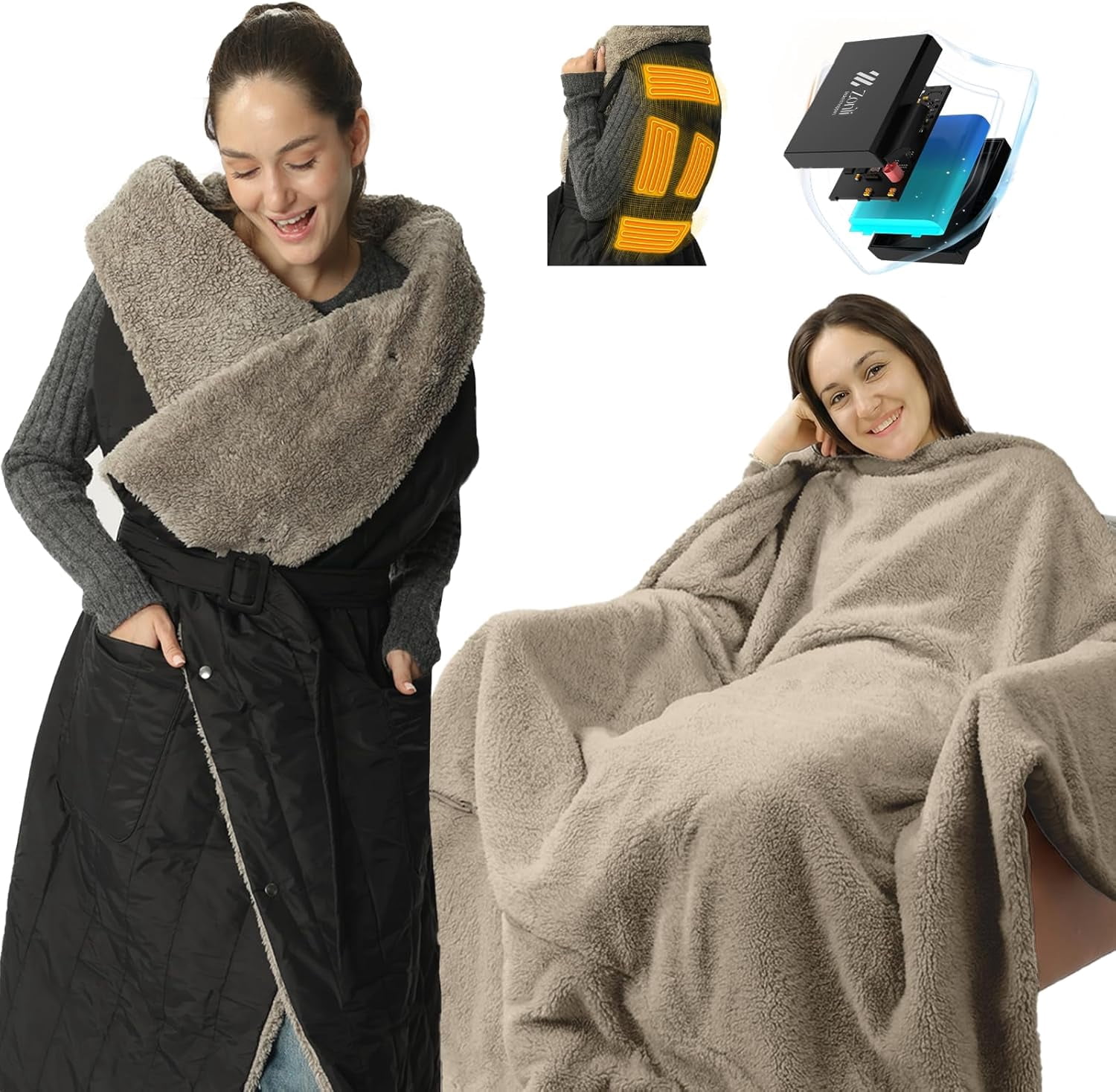 Electric Wearable Heated Blanket, 2-in-1 Design Portable Cordless ...
