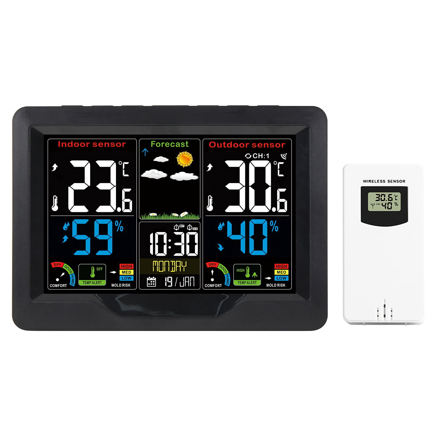 Electric Weather Station TeqHome Snooze Alarm Clock Wireless Sensor ...