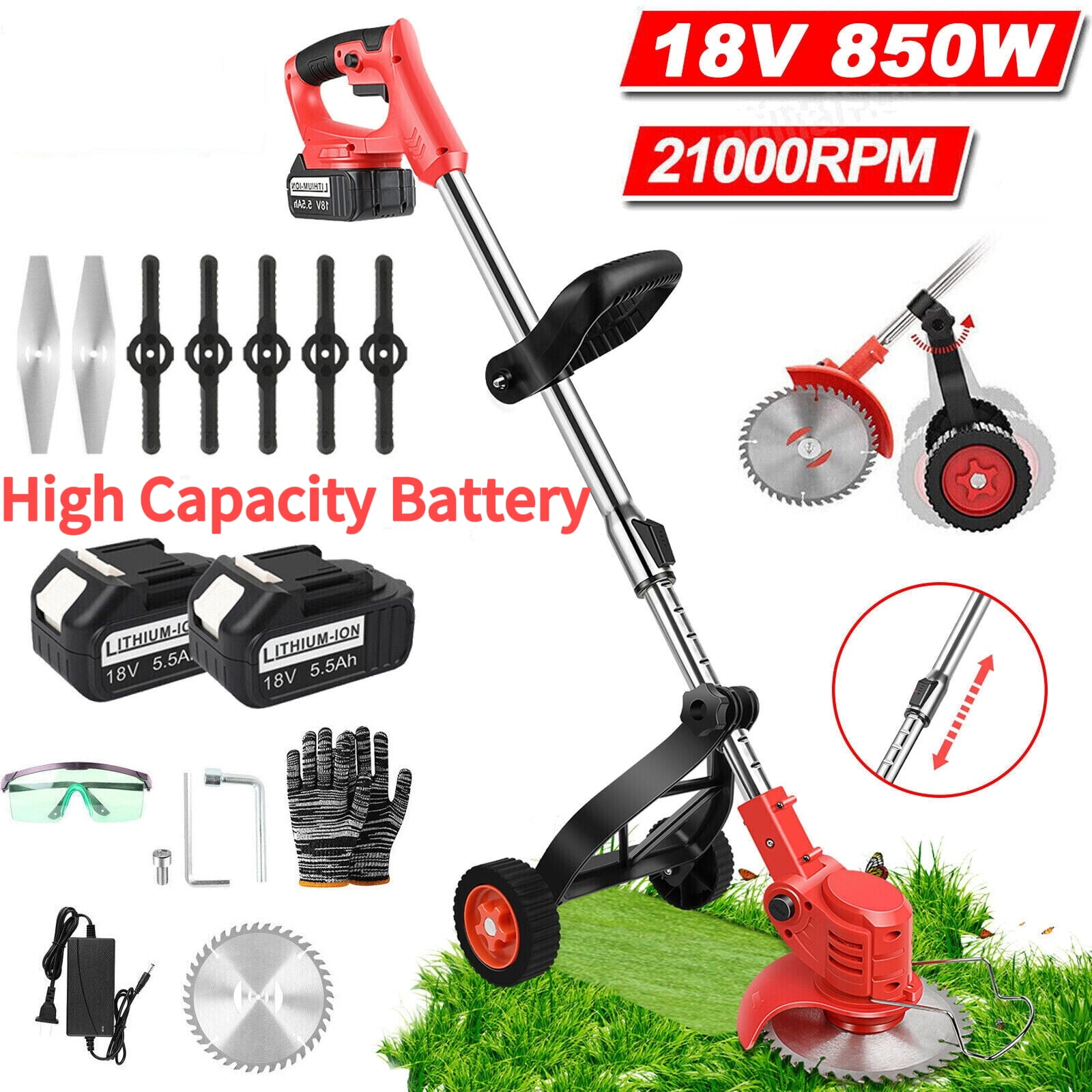 Electric Weed Eater Wacker,Cordless Grass Trimmer, Lawn Mover with 2PCS ...
