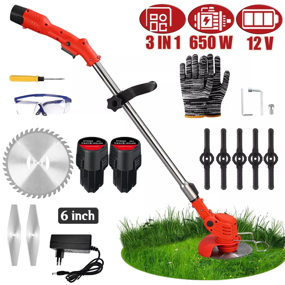 Electric Weed Lawn Edger Eater Cordless Grass String Trimmer Cutter w ...