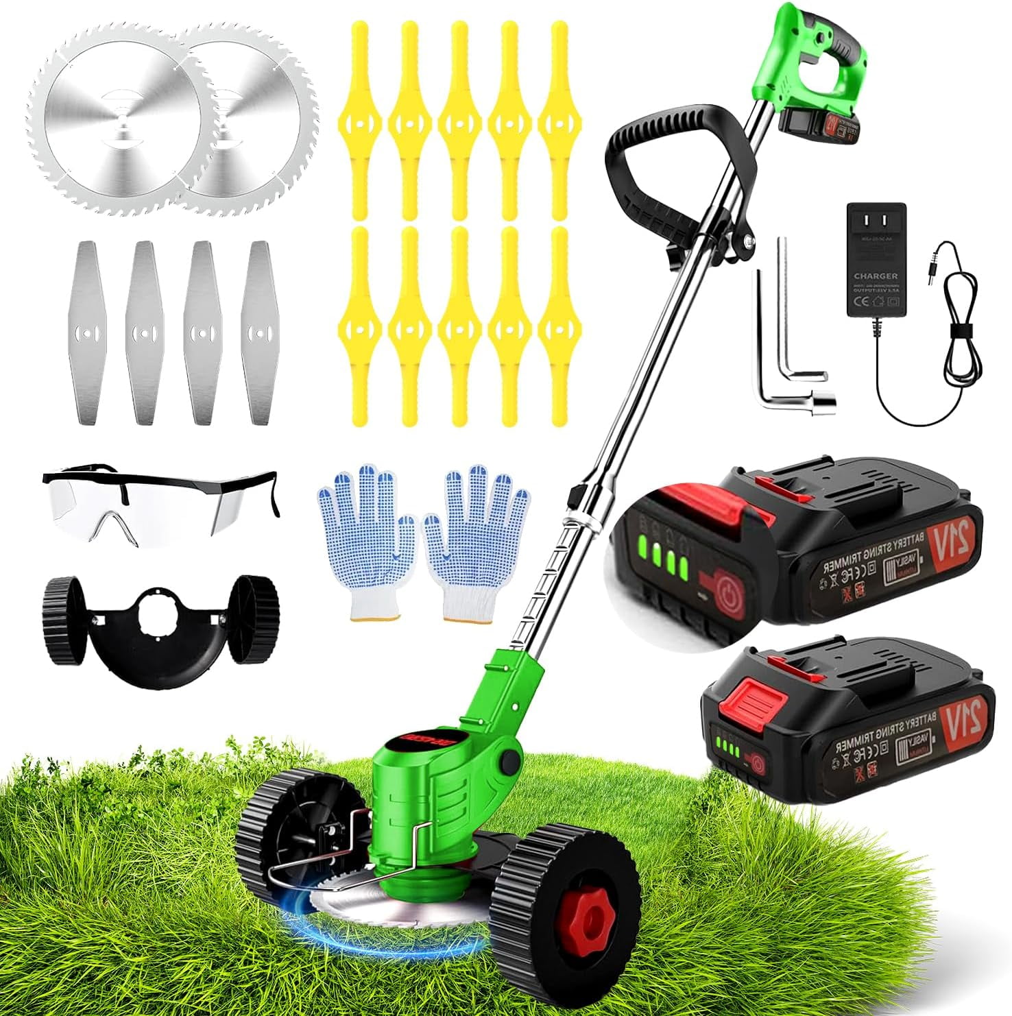 Electric Weed Wacker Cordless, 21V 2 * 7500mAh Weed Eater Battery ...