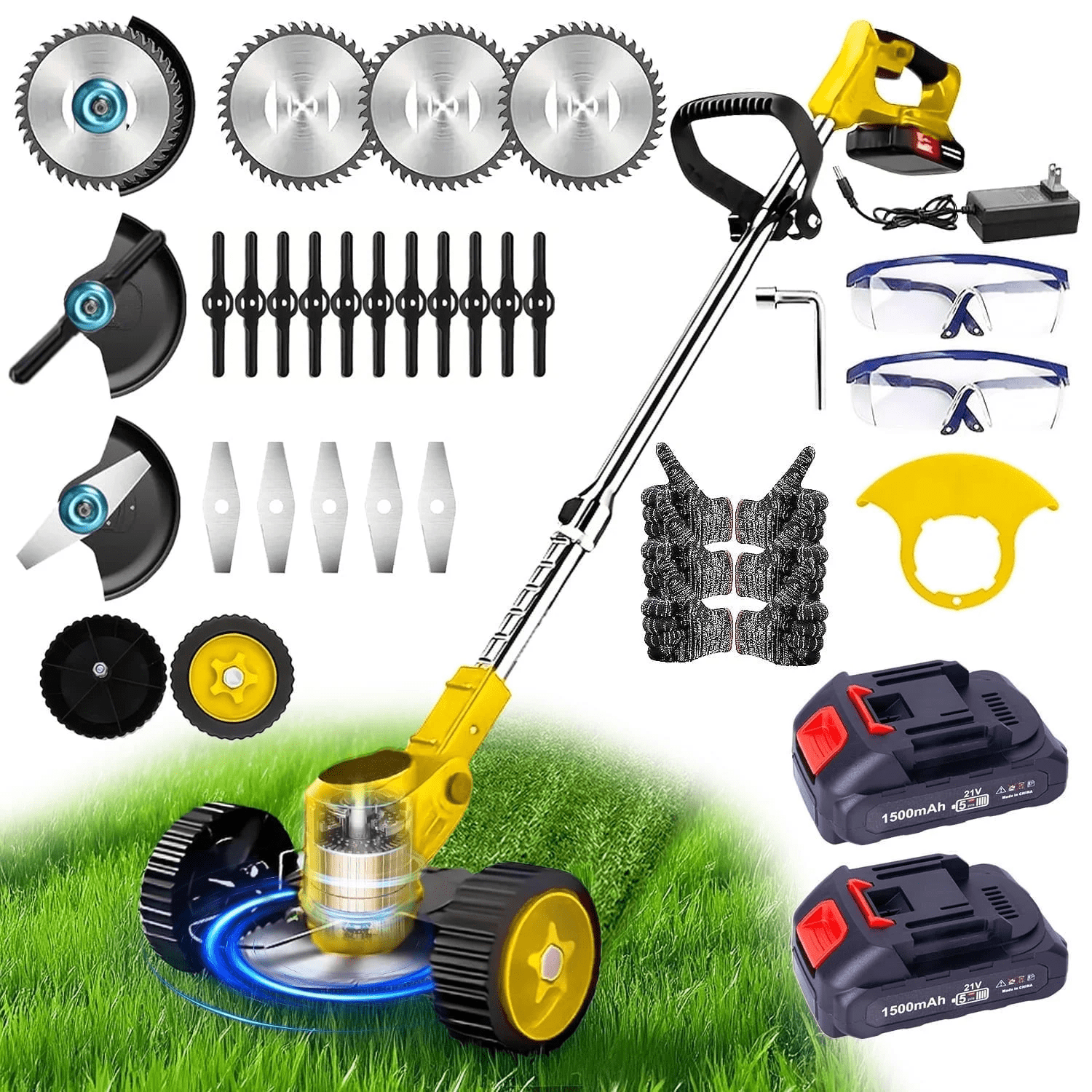 Electric Weed Wacker Cordless, 4 in 1 Lawn Mower Grass Edger with 2 Pcs ...