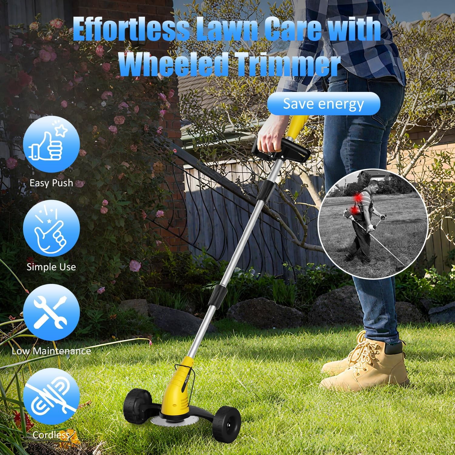 Electric Weed Wacker Cordless: String Trimmer with Roller 2Types Blades ...