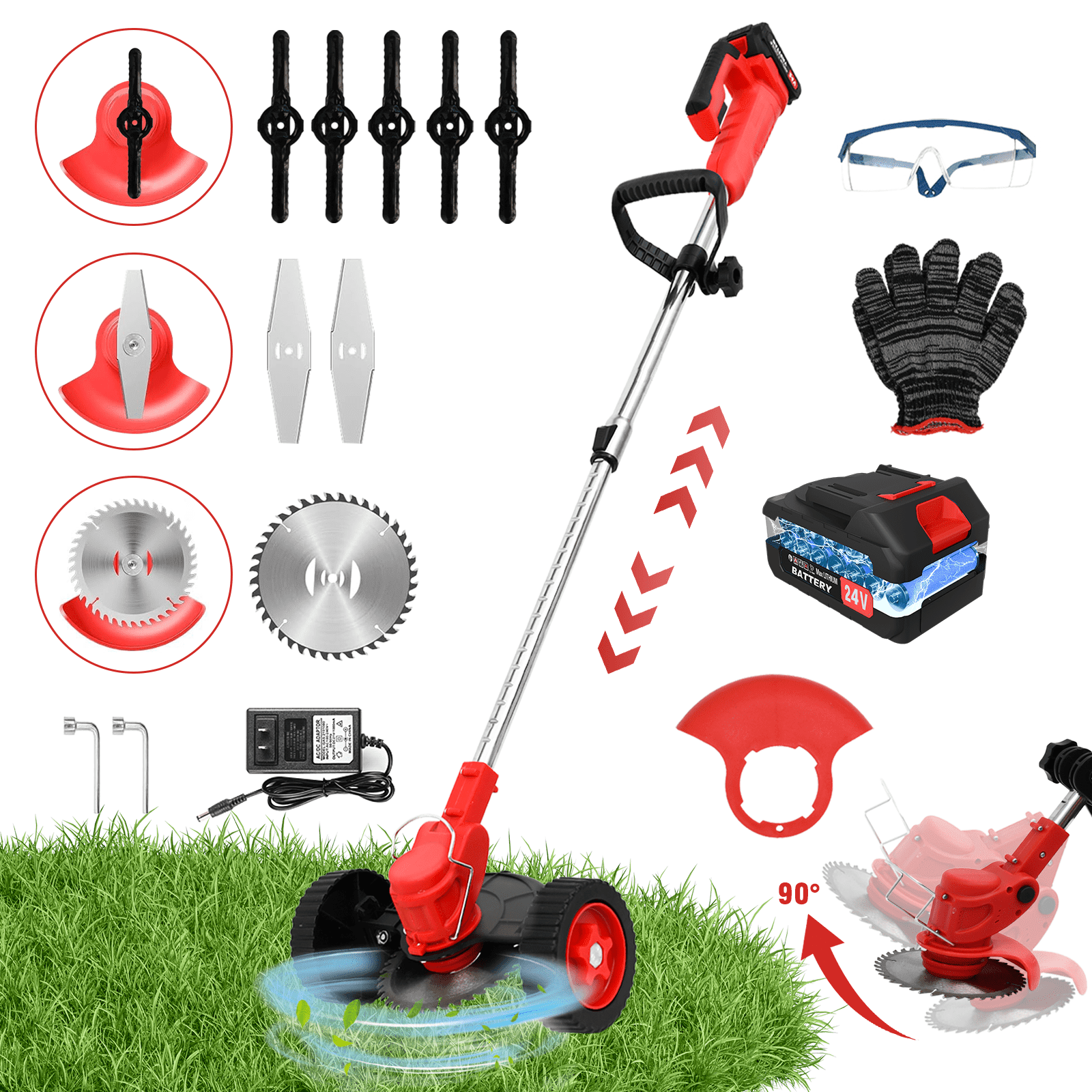 BAOKALER Electric Weed Wacker Cordless Grass Trimmer with Wheels 24V ...