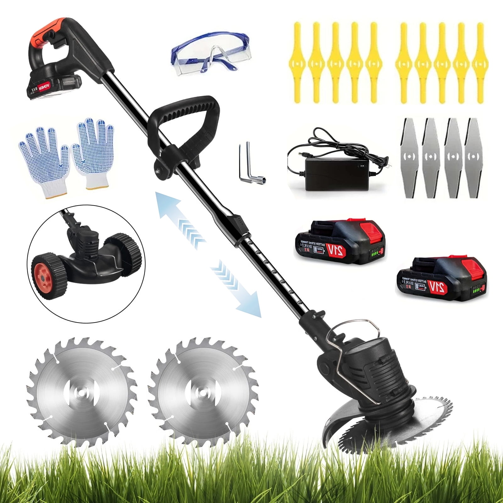Electric Weed Wacker Cordless with Wheels, 6-inch Cordless String ...