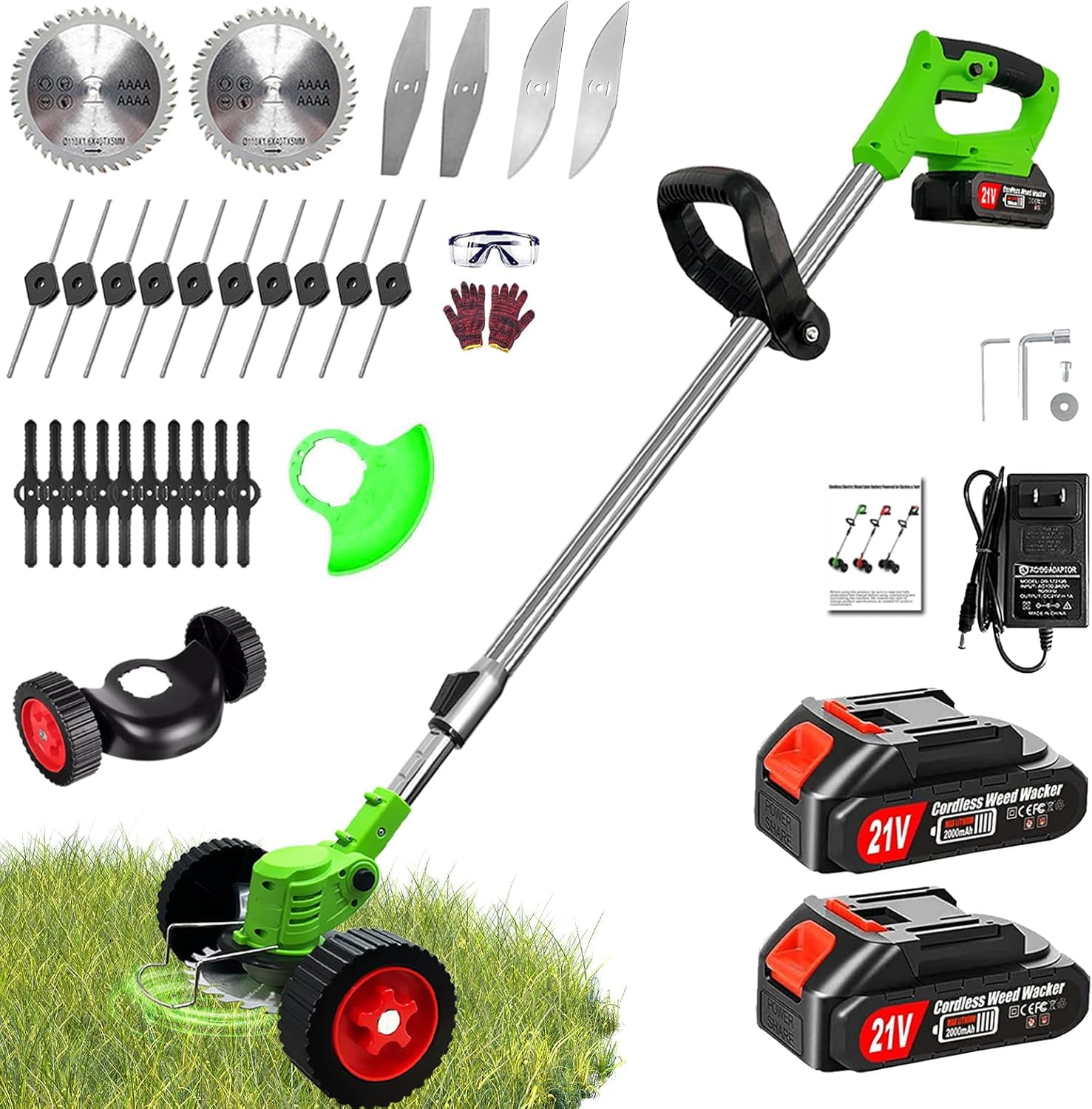 Electric Weed Wacker Eater Battery Powered Cordless Weed Trimmer Battery Operated, 21V Portable ...