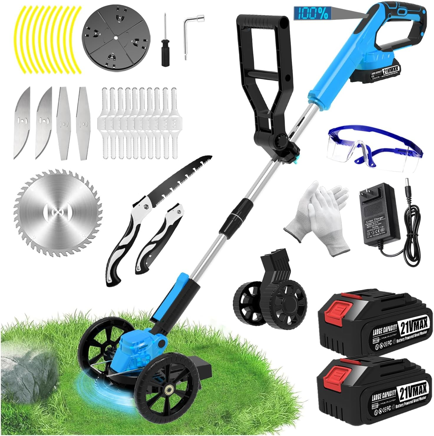 Electric Weed Wacker Eater Battery Powered, Cordless Weed Trimmer with ...