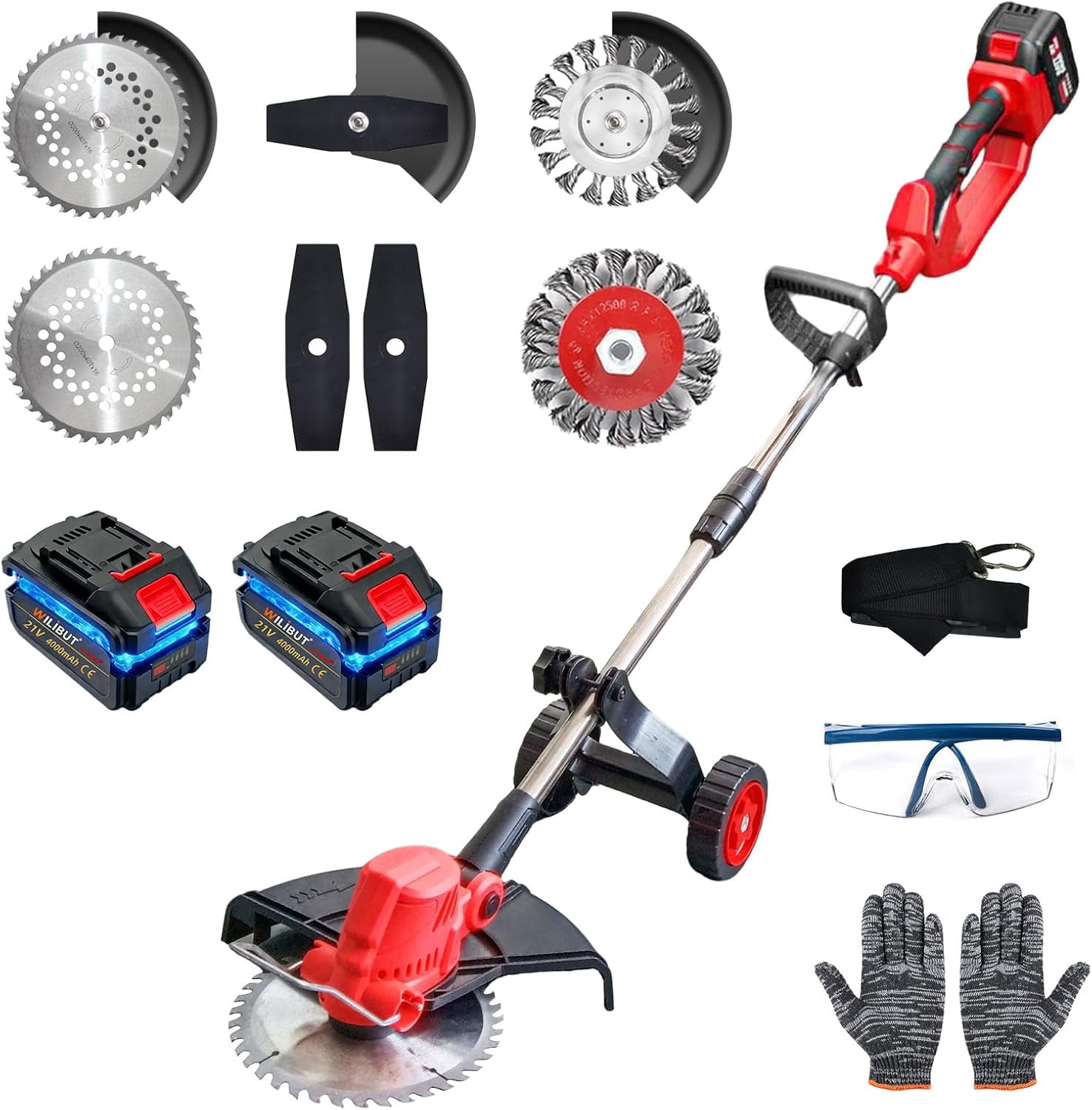 Electric Weed Wacker with Wheel, 3-in-1 Brushless Brush Cutter/String ...