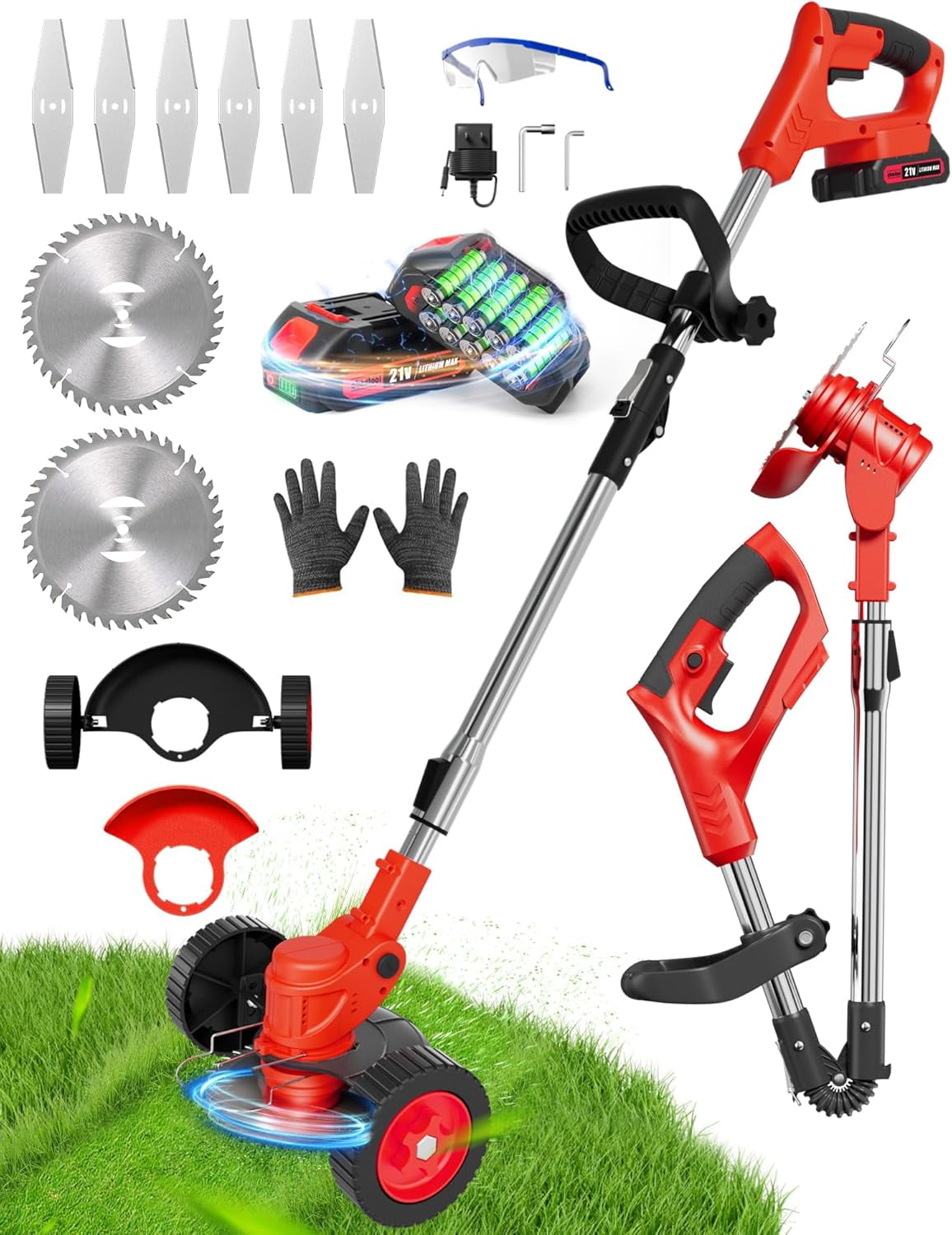 Electric Weed Wacker with Wheels, String Trimmer with 2 x 24V Batteries ...