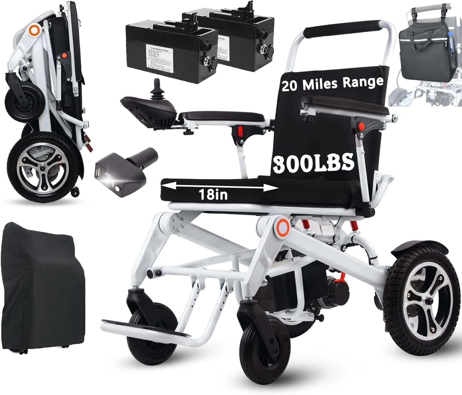 Electric Wheelchair for Adults, 18'' Seat Widen Portable Wheelchair ...