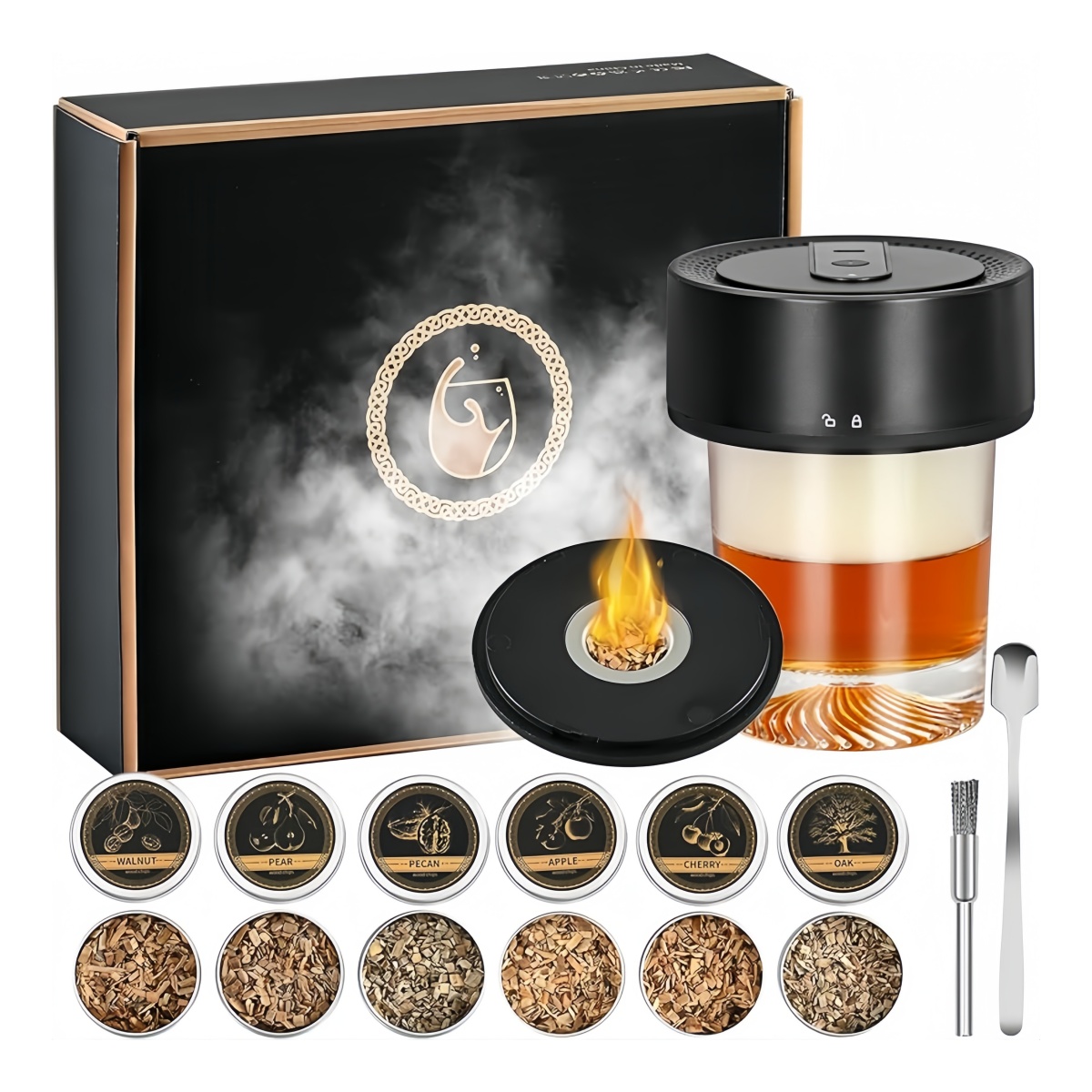 Electric Whiskey Smoker Kit with 6 Wood Chips – Rechargeable Cocktail ...