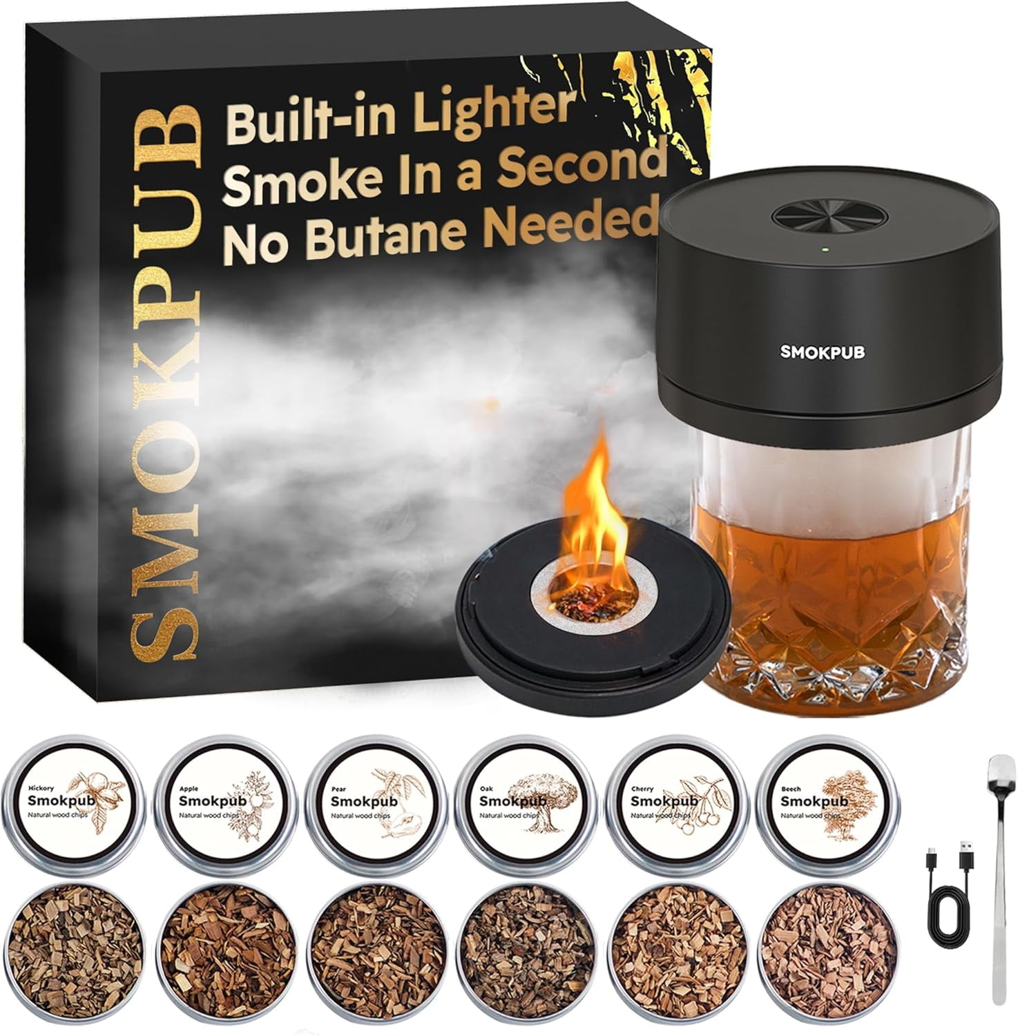 Electric Whiskey Smoker Kit Built-in Lighter, No Butane Needed ...