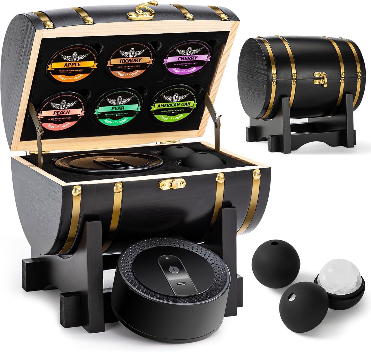 Electric Whiskey Smoker Kit with Wooden Display Barrel, Rechargeable ...