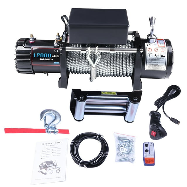 Electric Winch 12V 12000 lbs Winches for Towing Boat Off Road with Clevis Hook and Fairlead ...