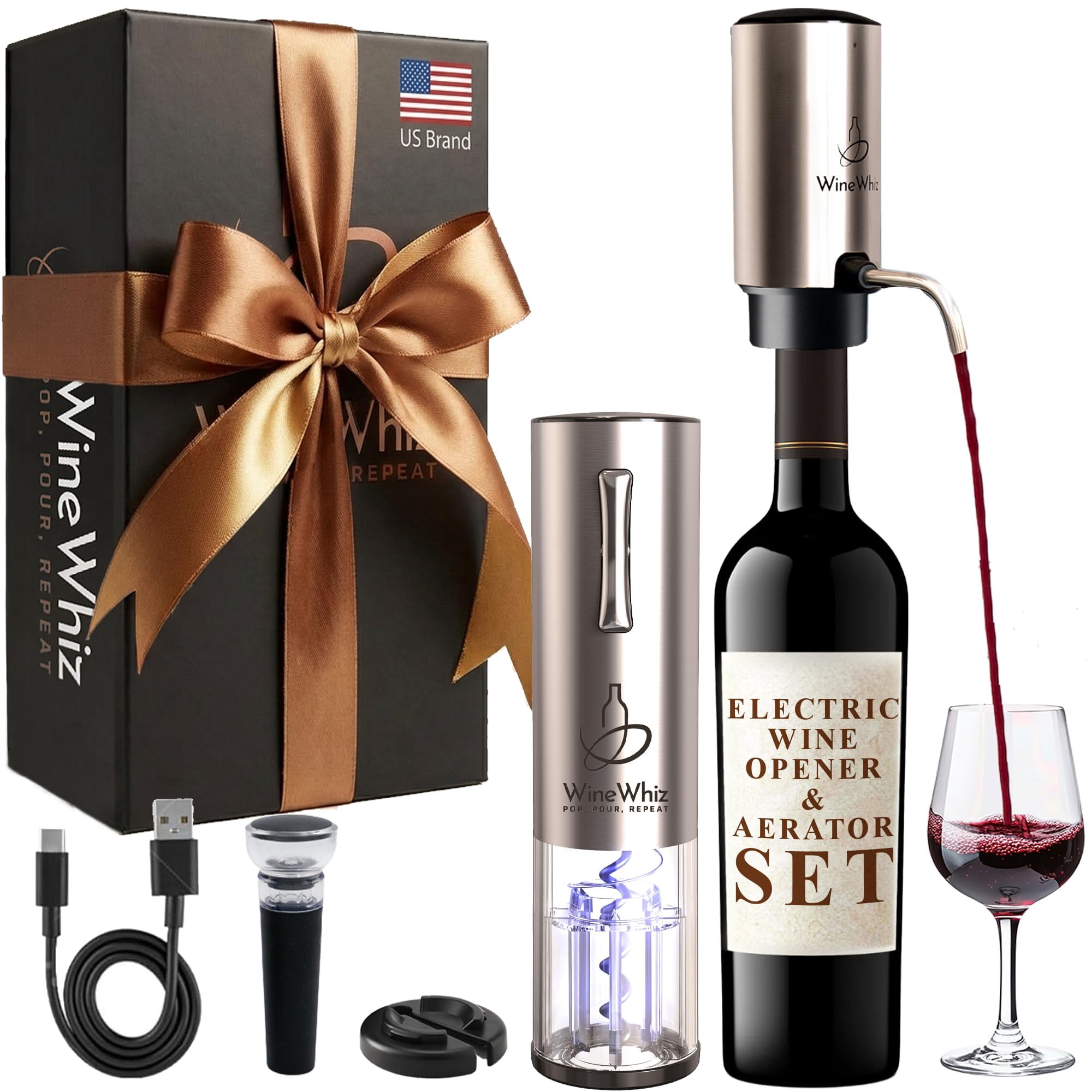 Electric Wine Aerator & Opener Set with Accessories, Rechargeable ...
