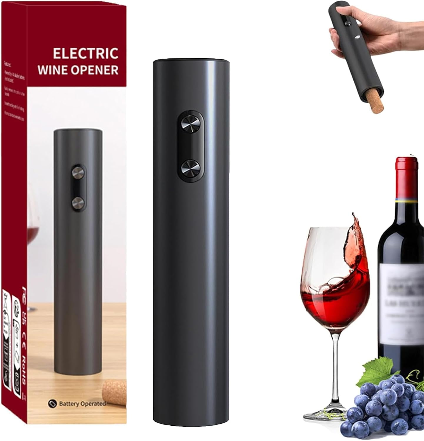 WIGACH Electric Wine Bottle Opener with Battery Operated, One-Click ...