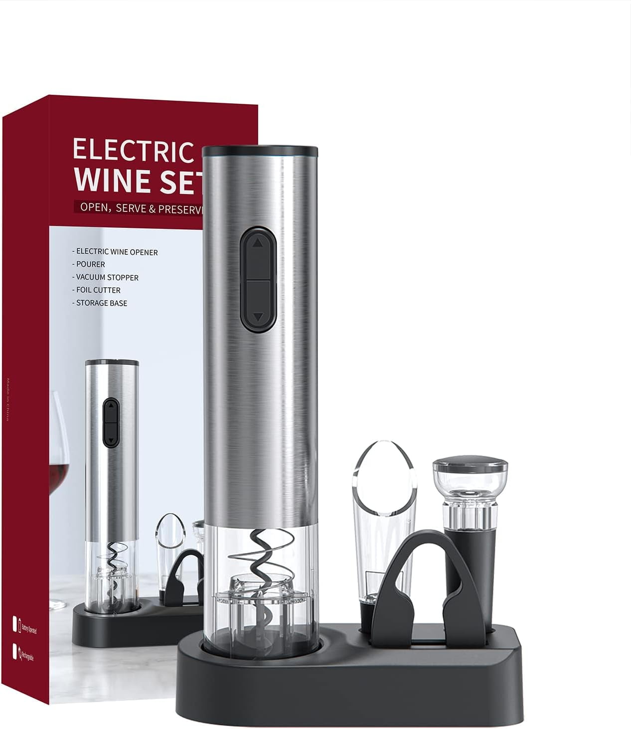 Electric Wine Opener with Charging Base,Cordless Electric Wine Bottle ...